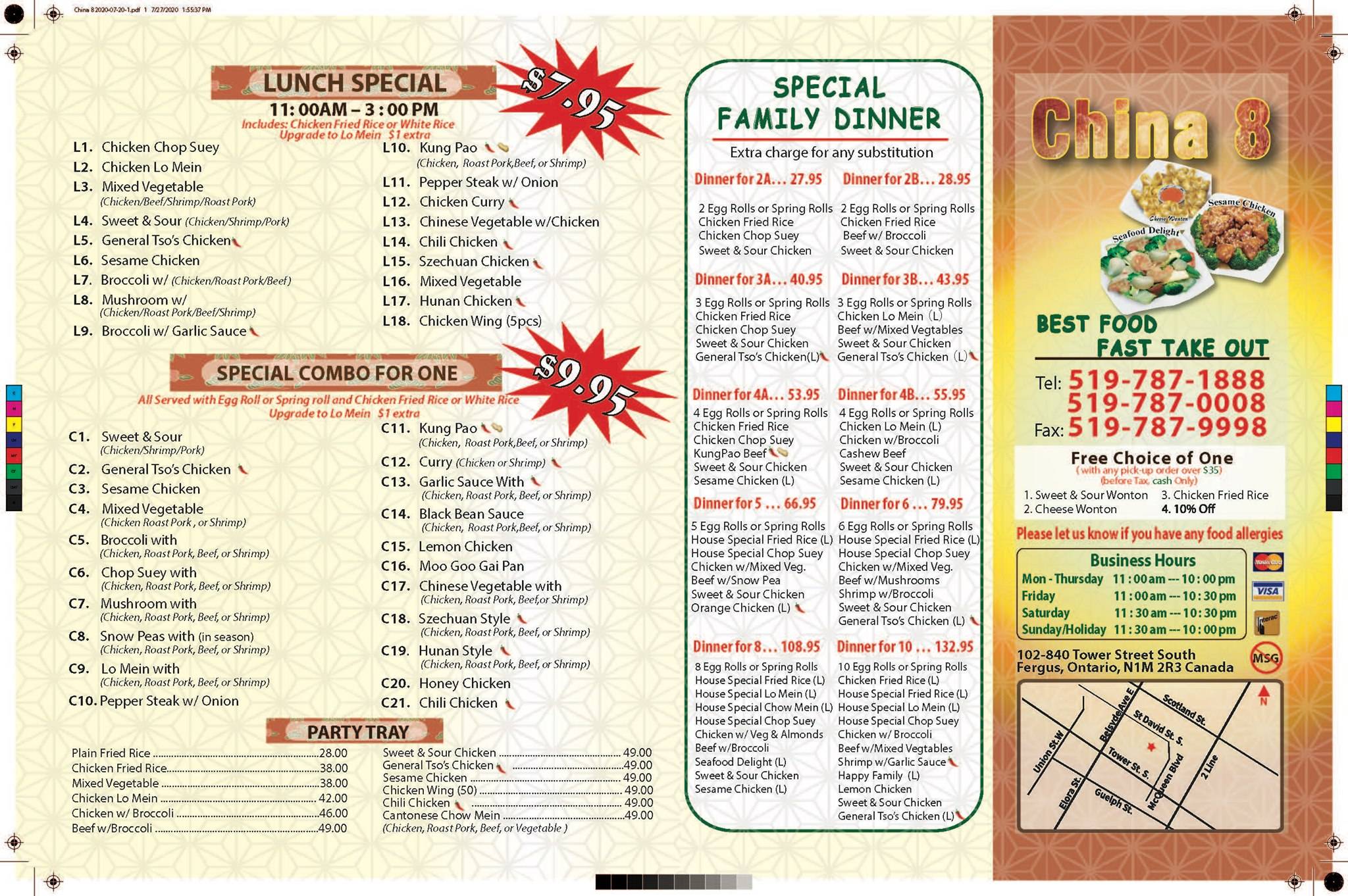 Menu at China 8 Fergus restaurant, Fergus