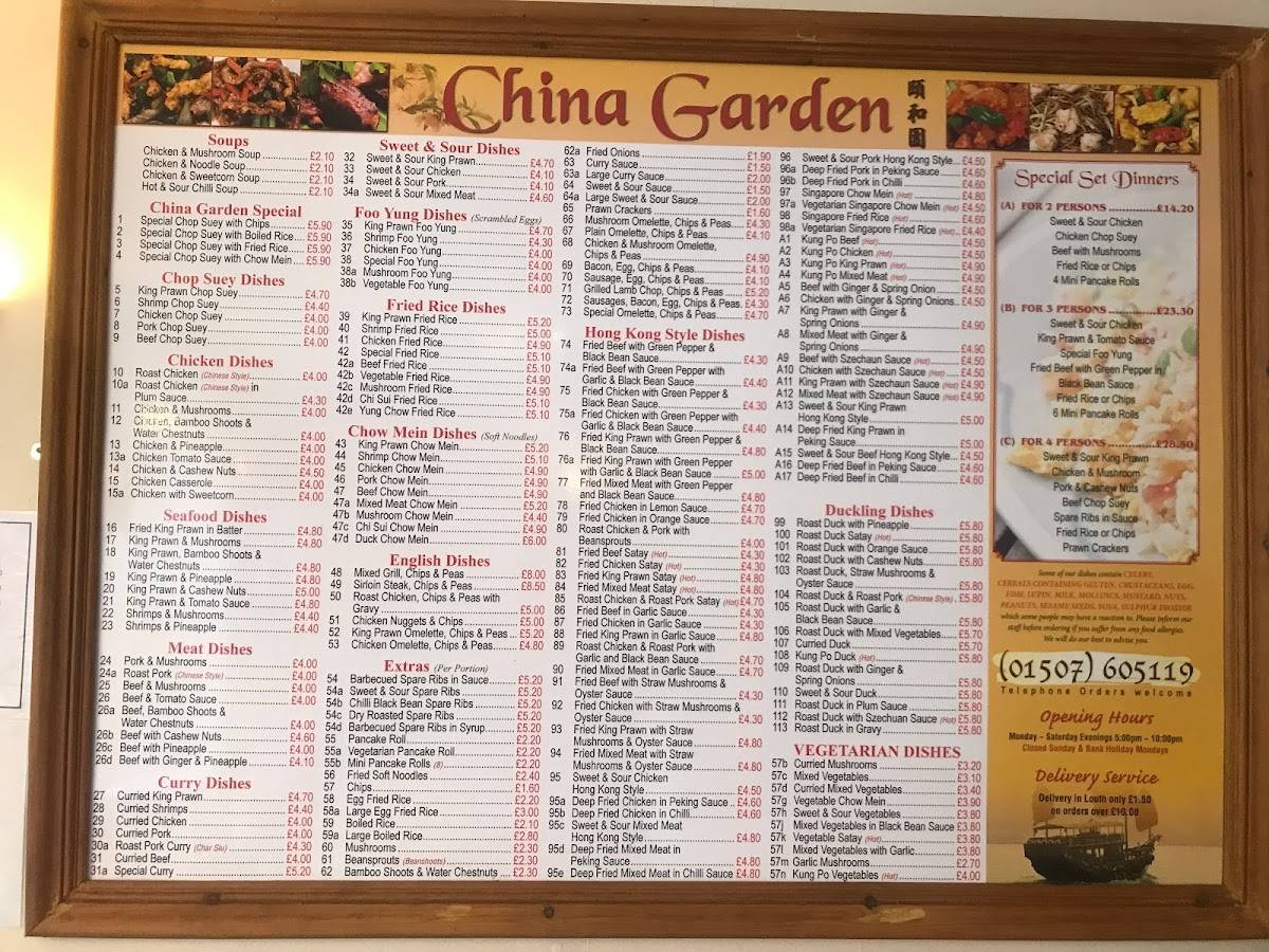 Menu at China Garden restaurant, Louth