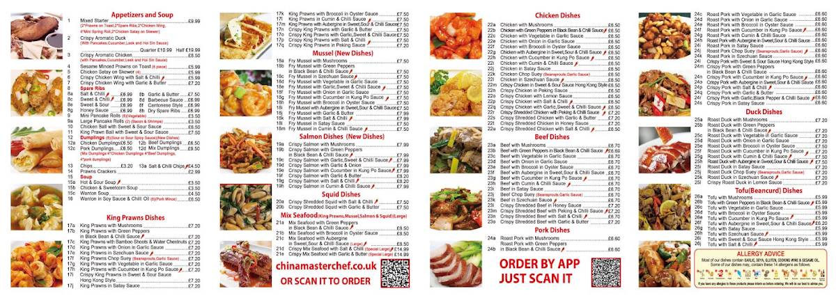 Menu at China Master Chef restaurant, Leicester
