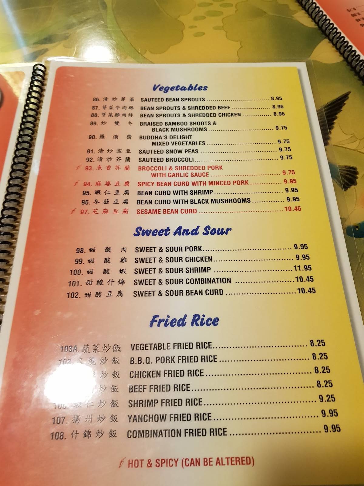 Menu at China Village restaurant, Colorado Springs