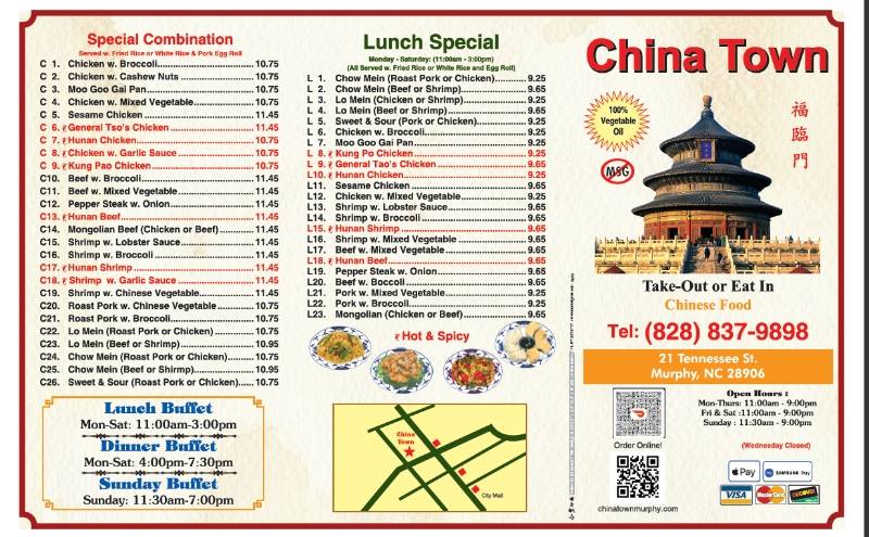 Menu at ChinaTown Buffet 福臨門 restaurant, Murphy
