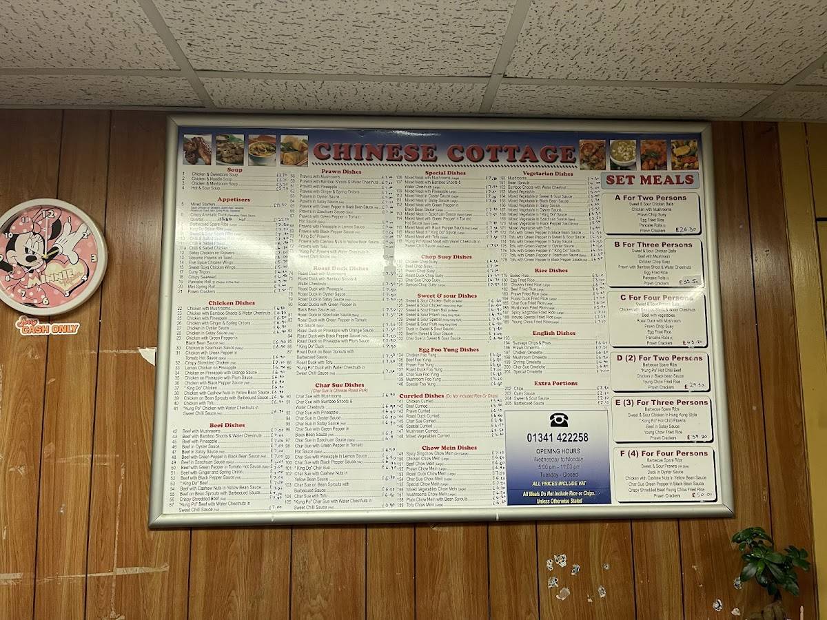Menu at Chinese Cottage restaurant, Dolgellau