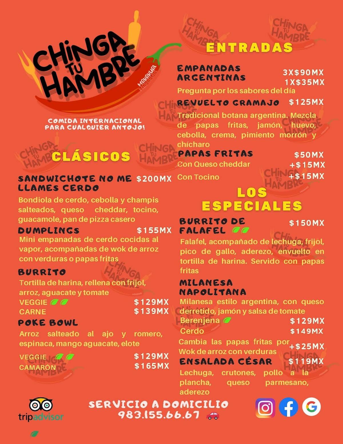 Menu at Ching@ Tu Hambre restaurant, Mahahual