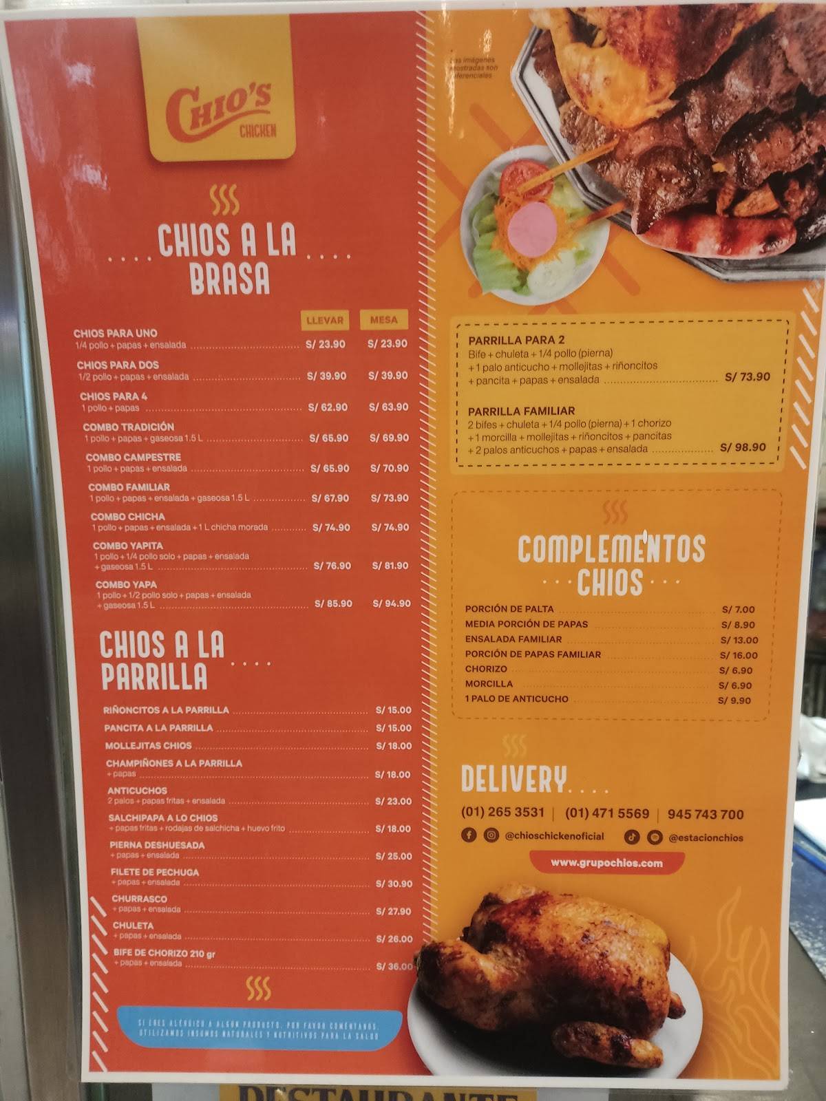 Carta del restaurante CHIOS CHICKEN (LINCE), Lince, Avenida Juan Pardo ...