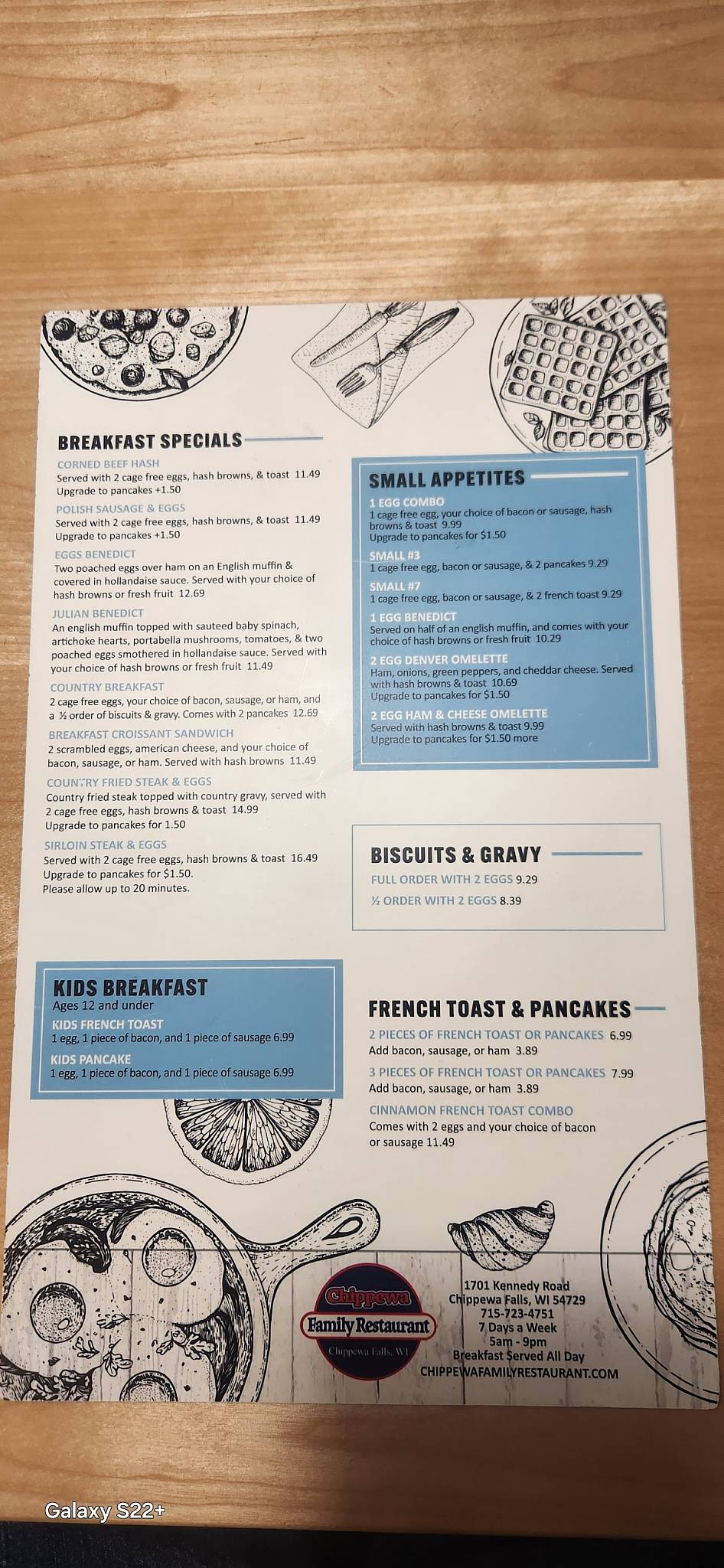 Menu at Chippewa Family Restaurant, Chippewa Falls, Kennedy Rd