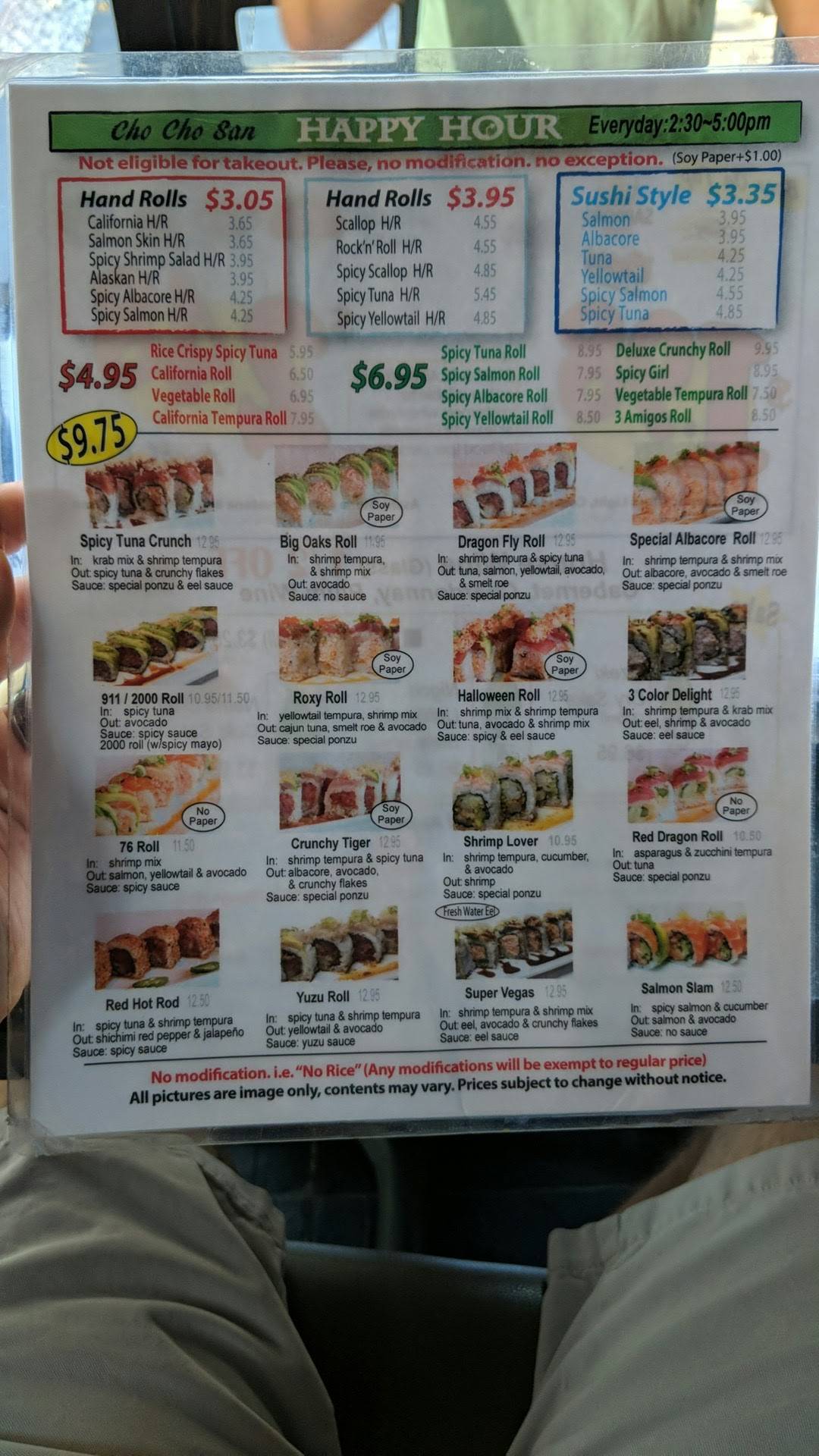 Menu at Cho Cho San Restaurant, Thousand Oaks