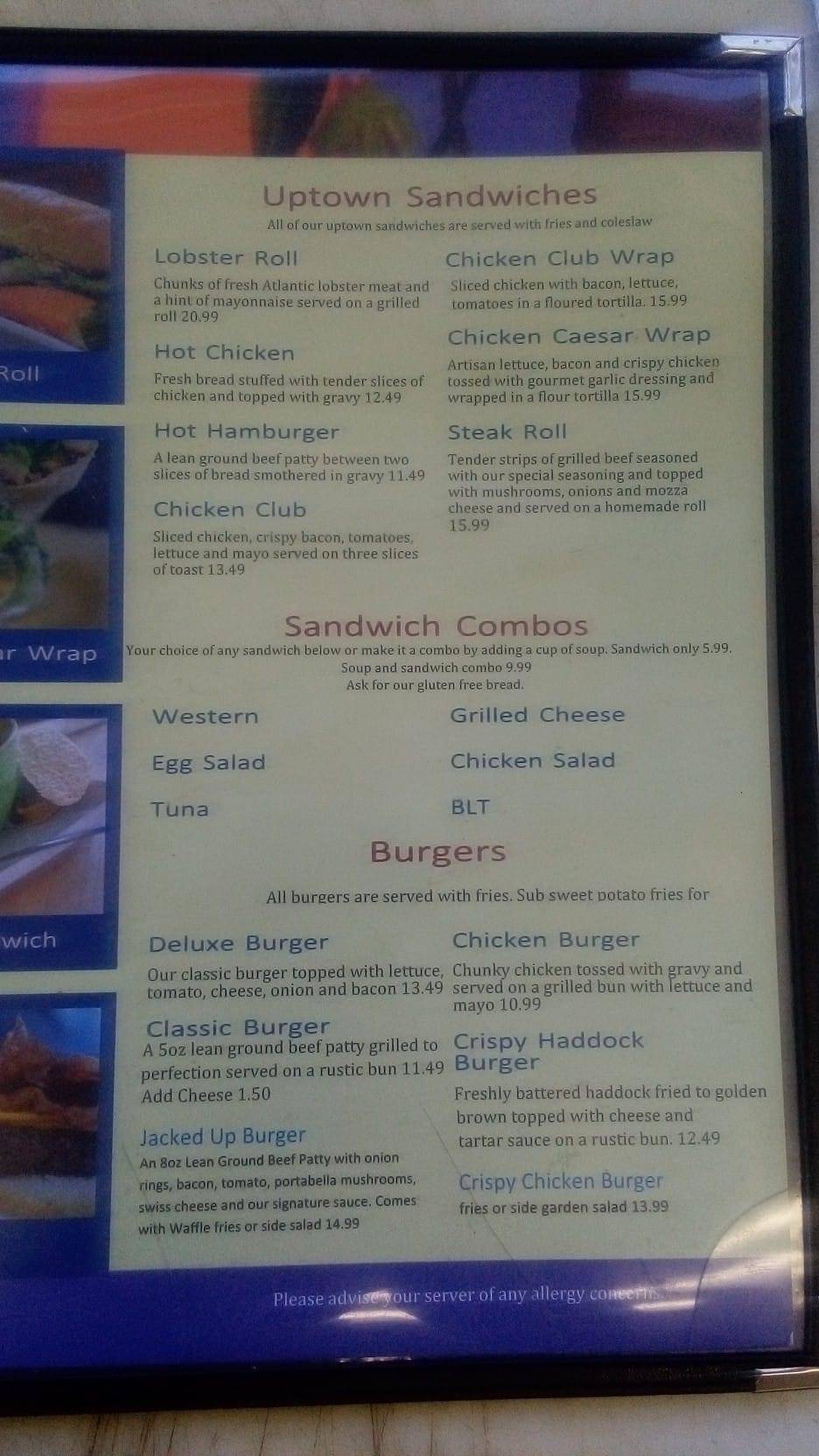 Menu at Chowder House on Main restaurant, Tatamagouche