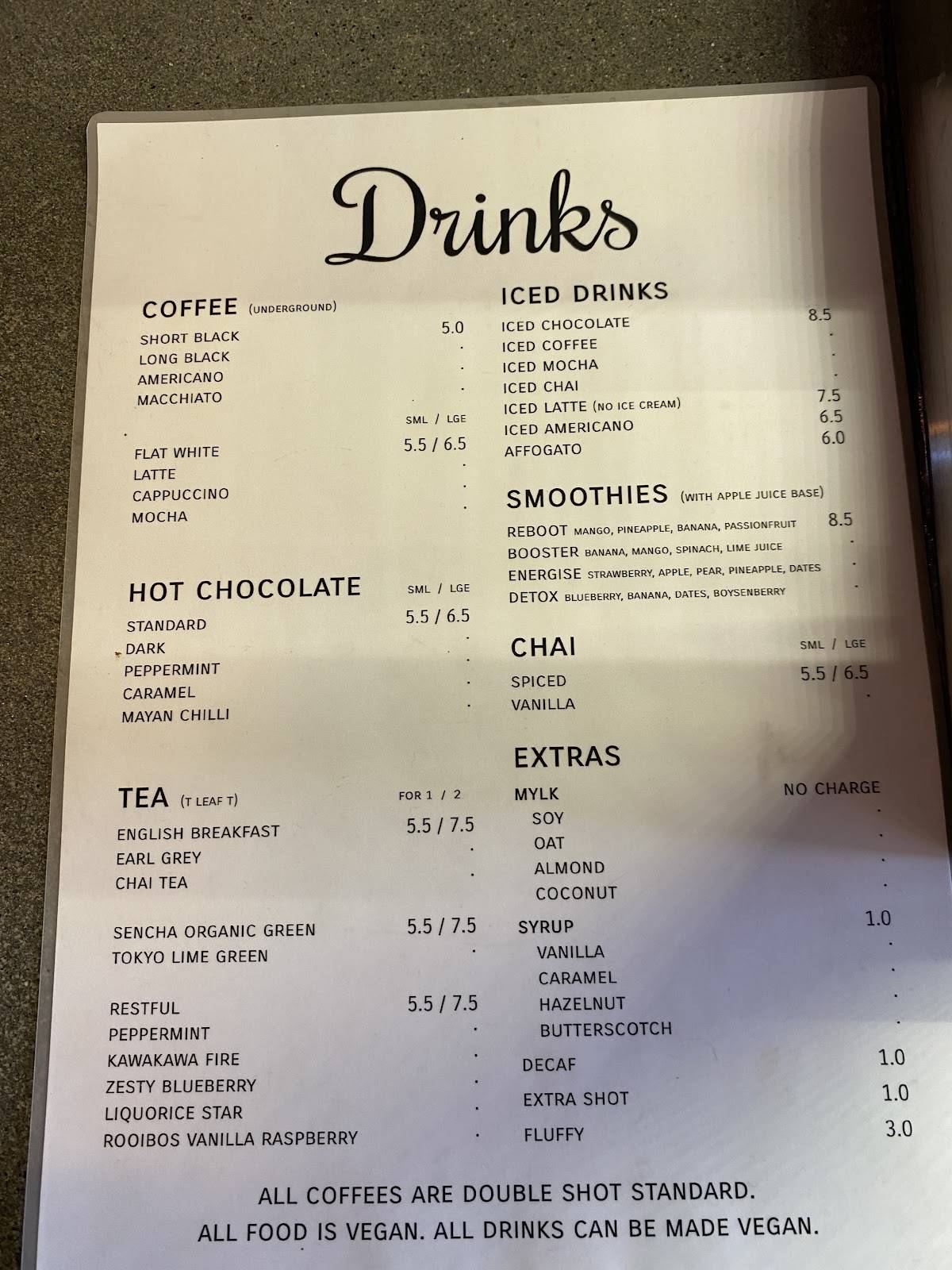 Menu at Catnap Cafe, Christchurch
