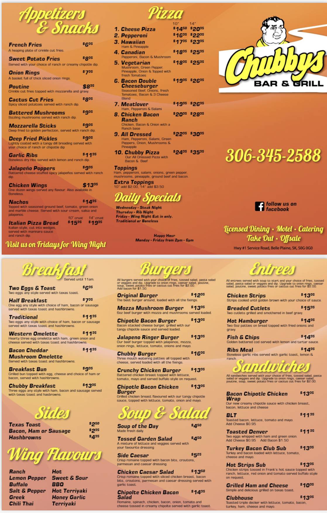 Menu at Chubby's Bar & Motel, Belle Plaine