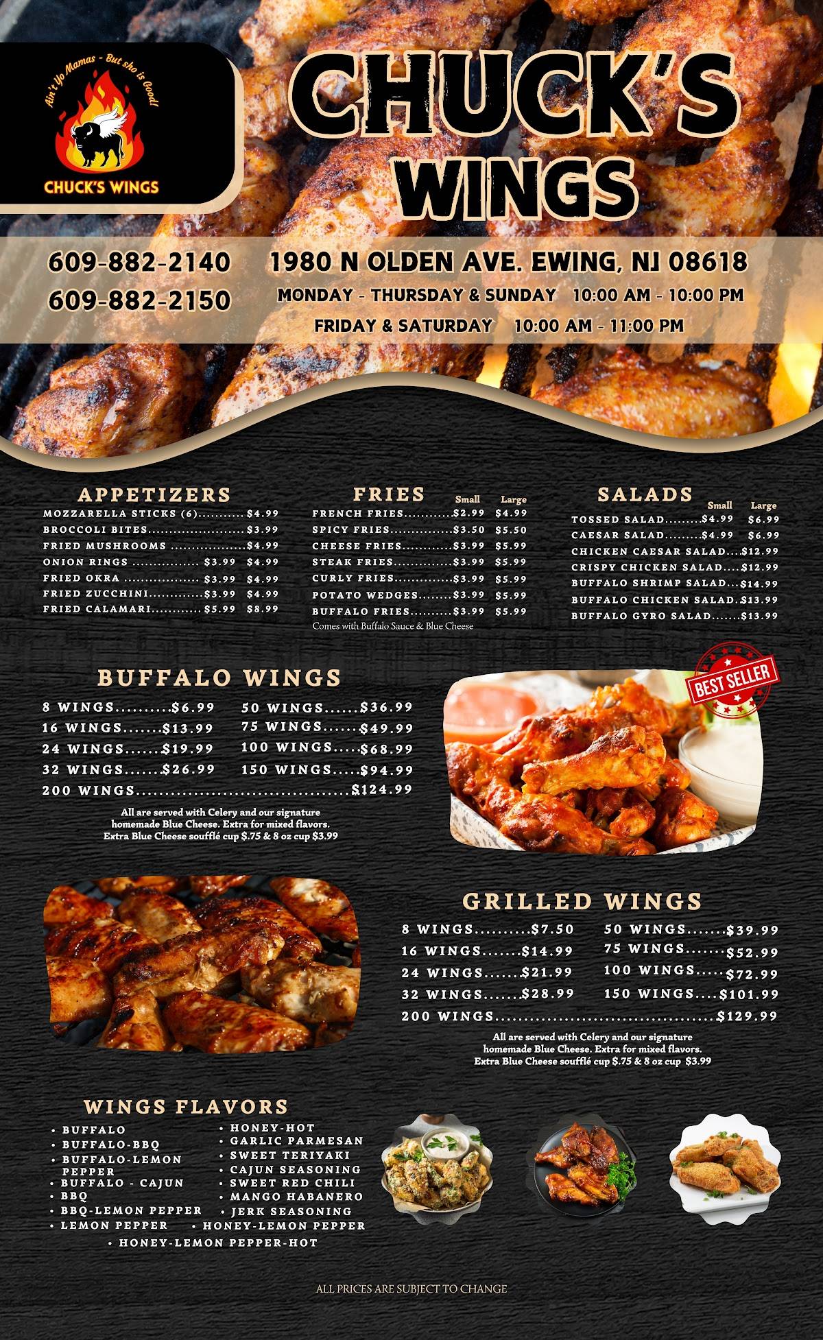 Menu at Chuck's Wings - Ewing restaurant, Ewing Township, N Olden Ave