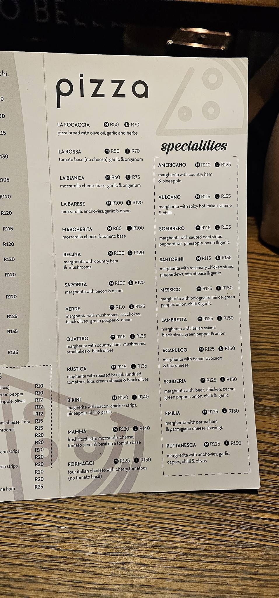 Menu at Ciao Bella Cafe & Pizzeria, East London