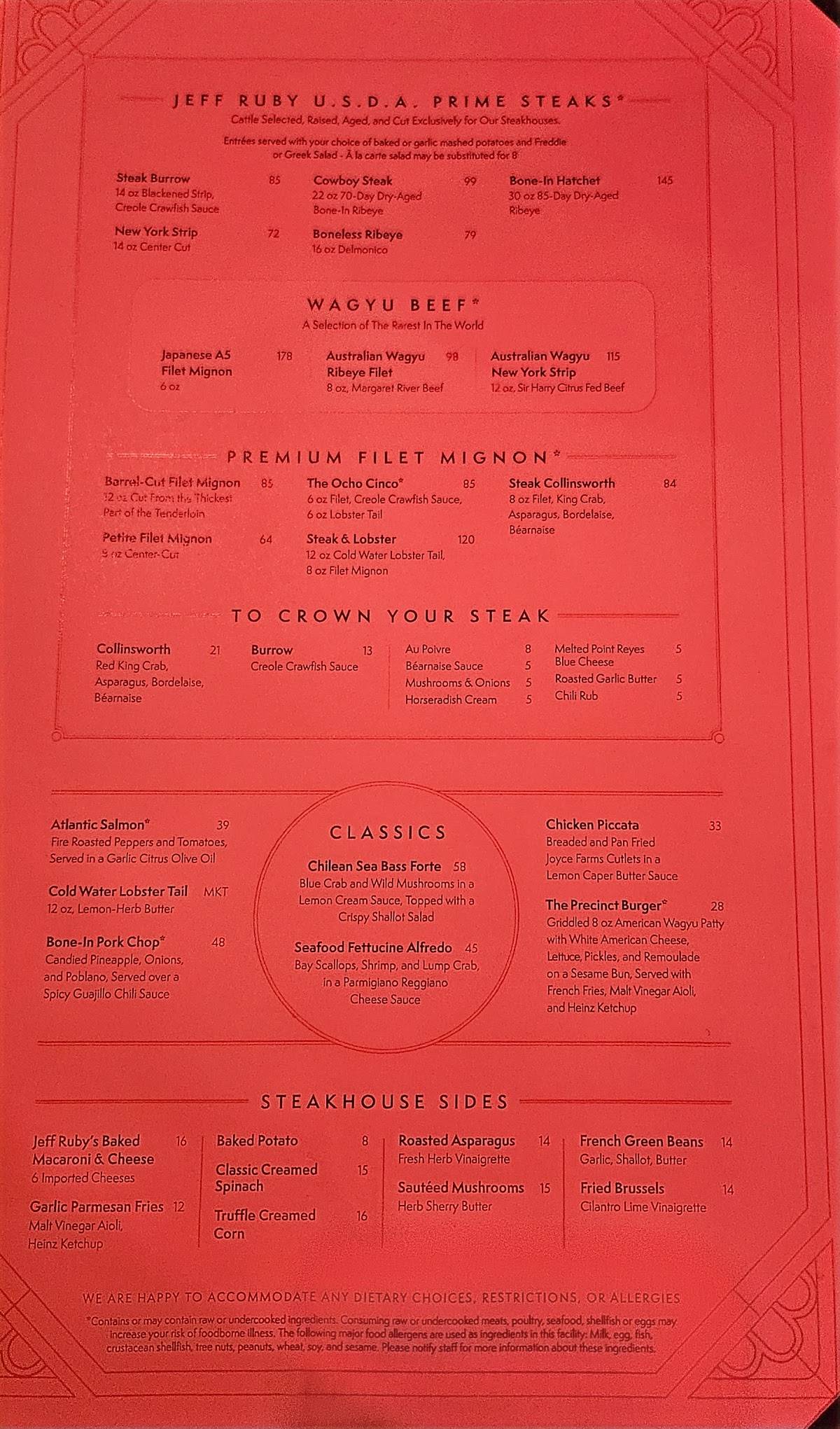 Menu at The Precinct By Jeff Ruby steakhouse, Cincinnati