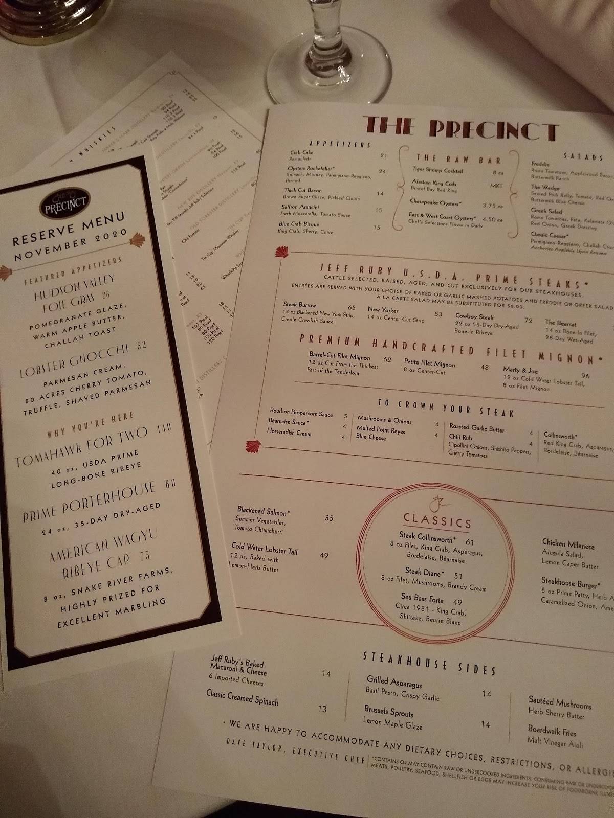 Menu at The Precinct By Jeff Ruby steakhouse, Cincinnati