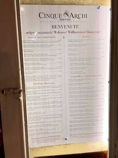 Menu at Cinque Archi restaurant, Taormina