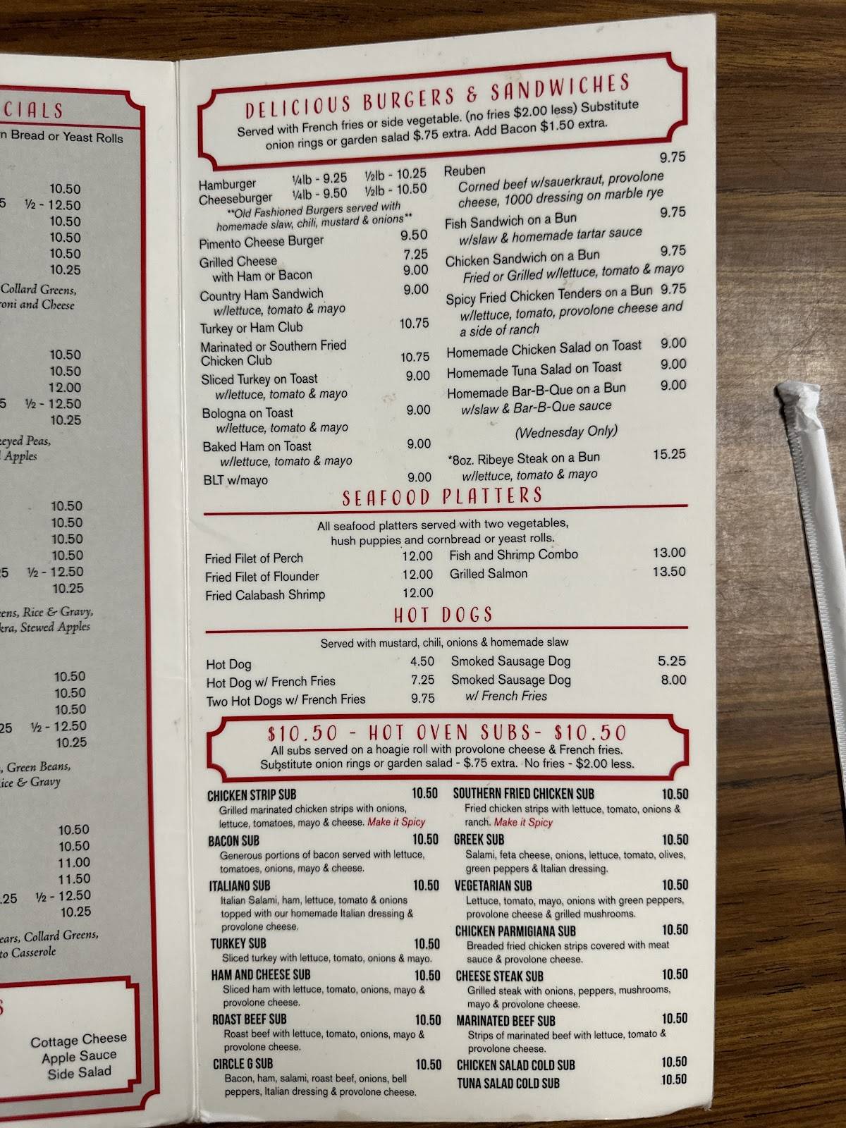 Menu at Circle G Restaurant, Charlotte