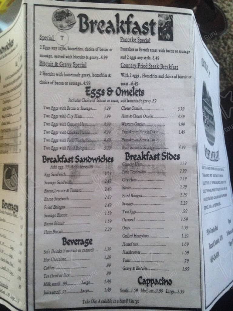 Menu at Circle T Restaurant, Hazard