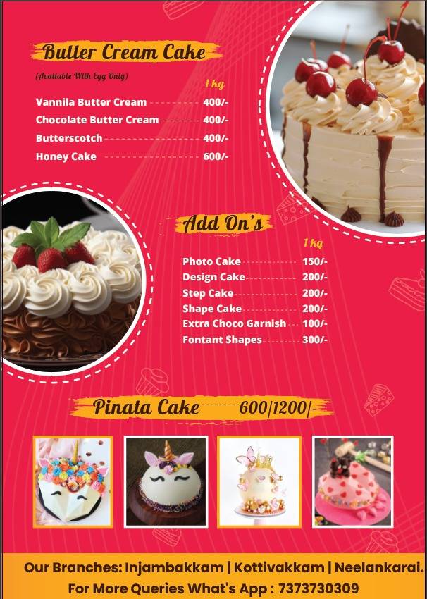 Menu at City Bakery & Confectionery, Chennai