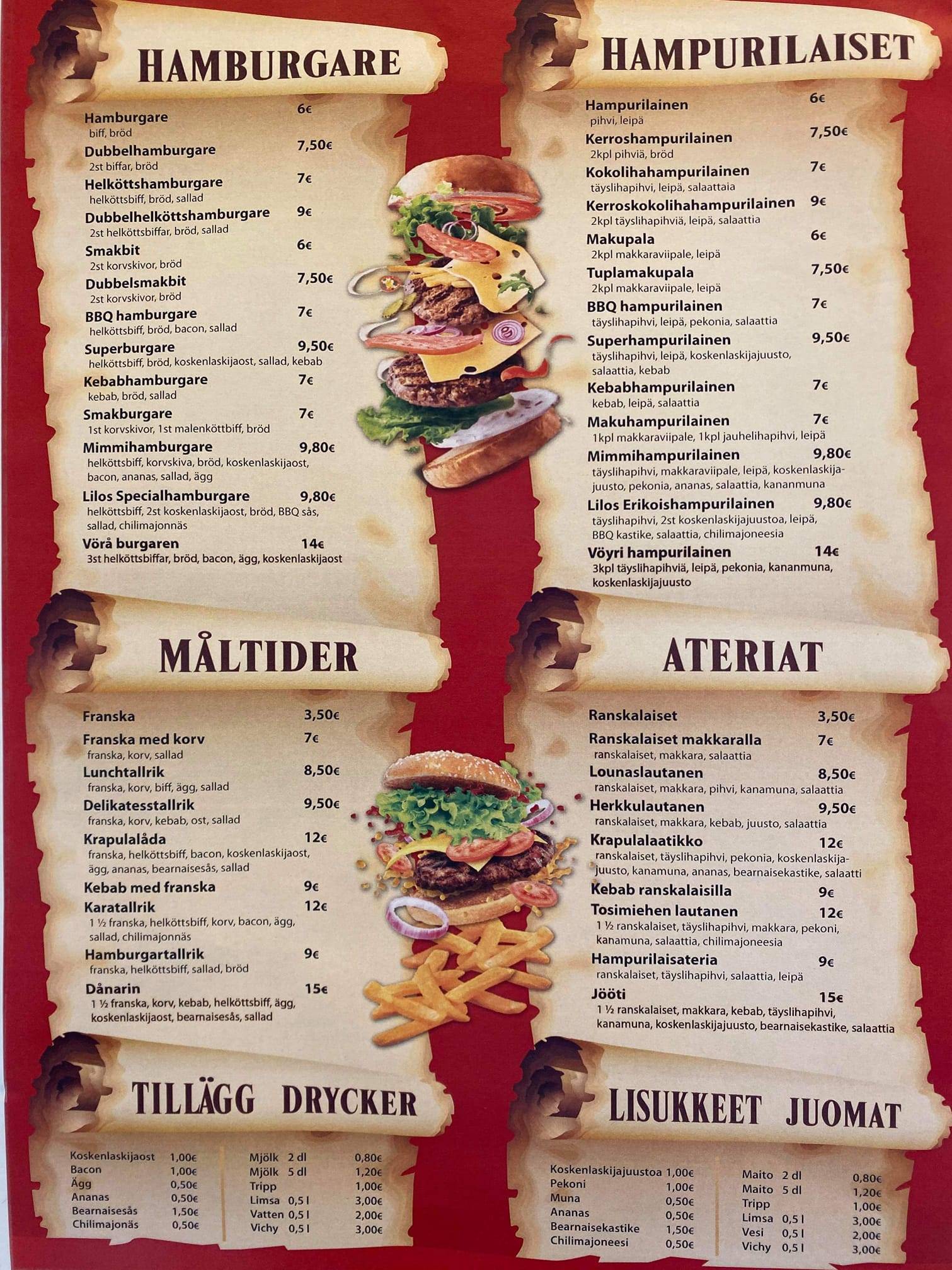 Menu at City Grillen Vörå restaurant, Finland
