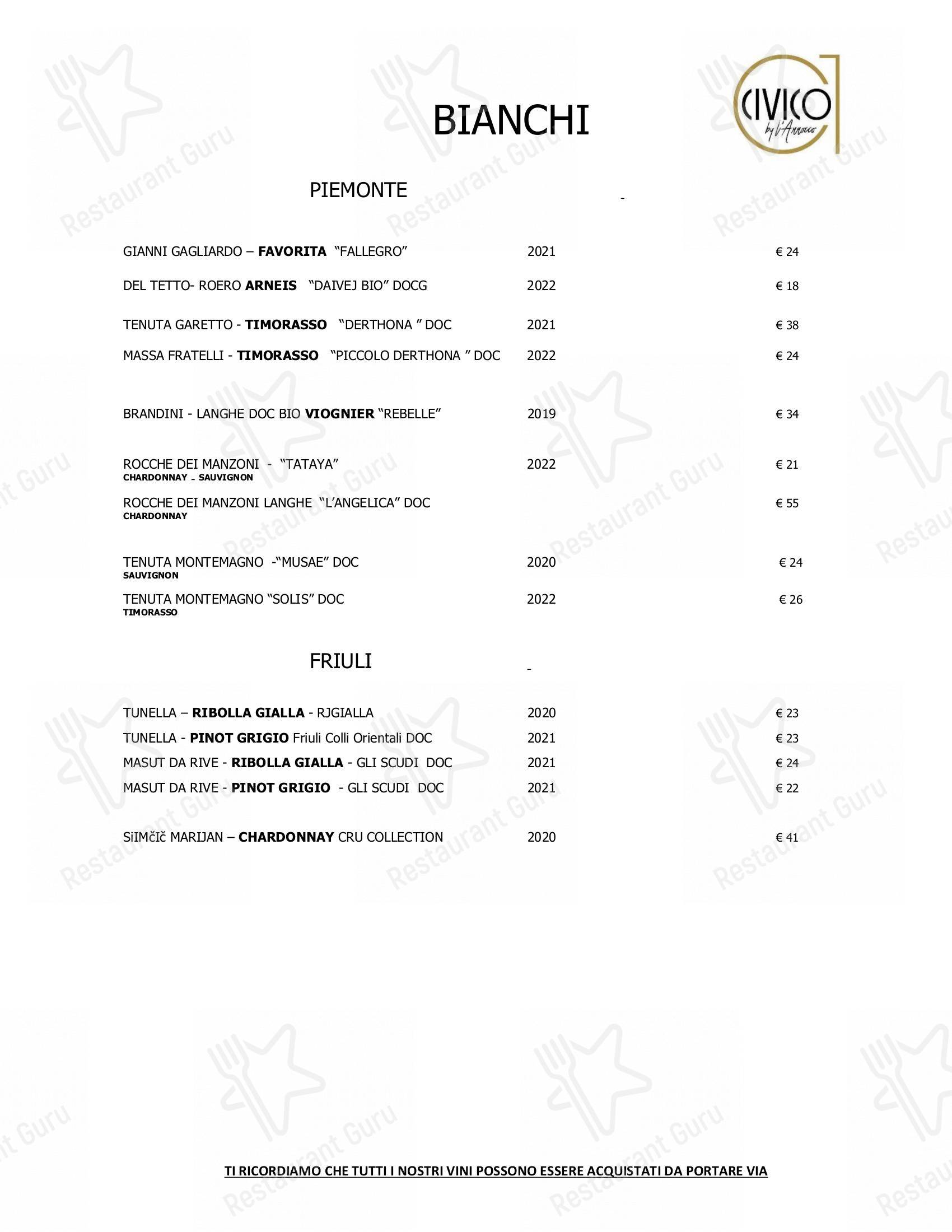 Menu da Civico 1 pub & bar, Torino