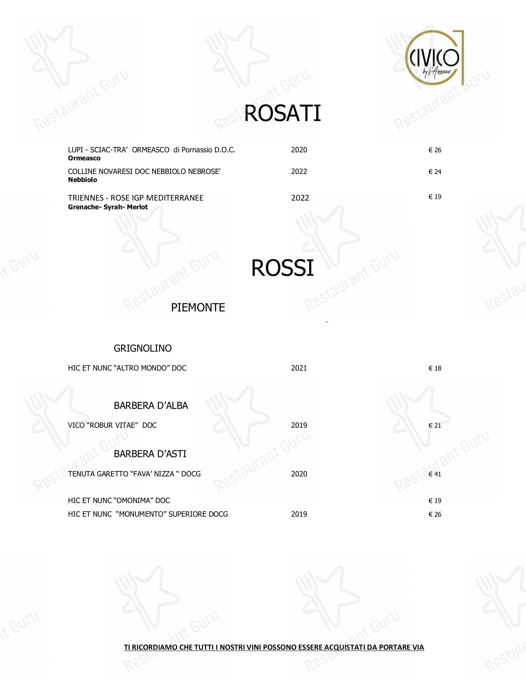 Menu da Civico 1 pub & bar, Torino