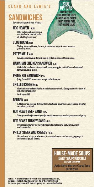 Menu at Clark & Lewie's Restaurant, Great Falls