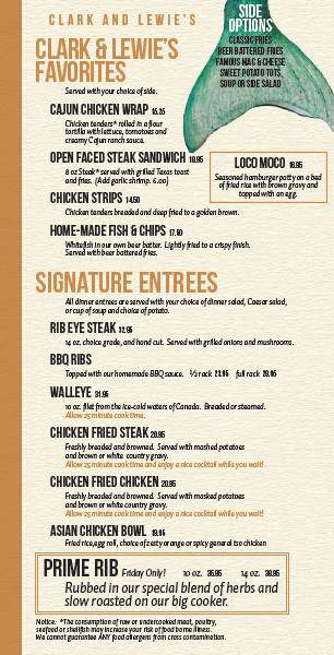 Menu at Clark & Lewie's Restaurant, Great Falls