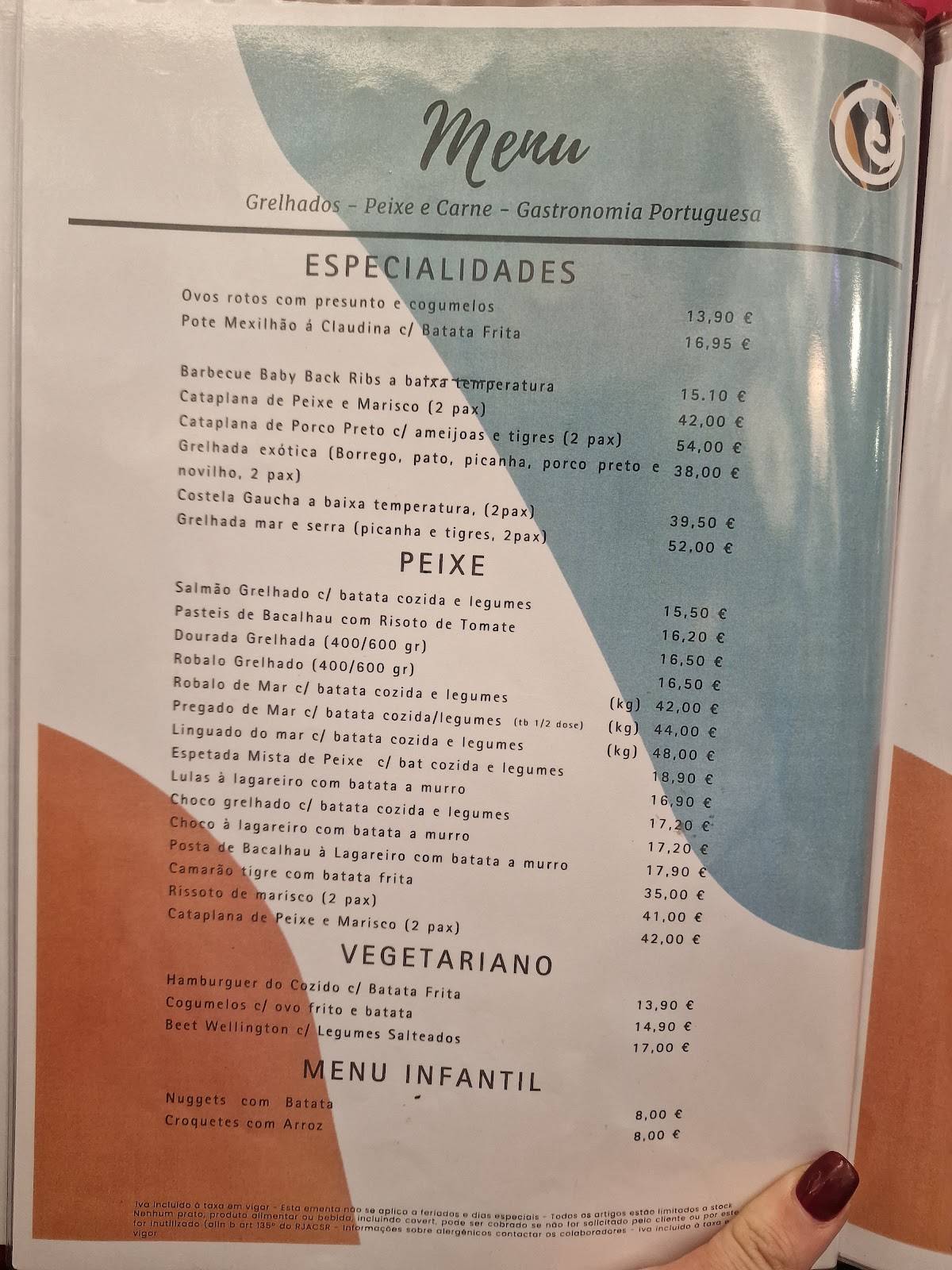 Menu at Cláudina restaurant, Parede