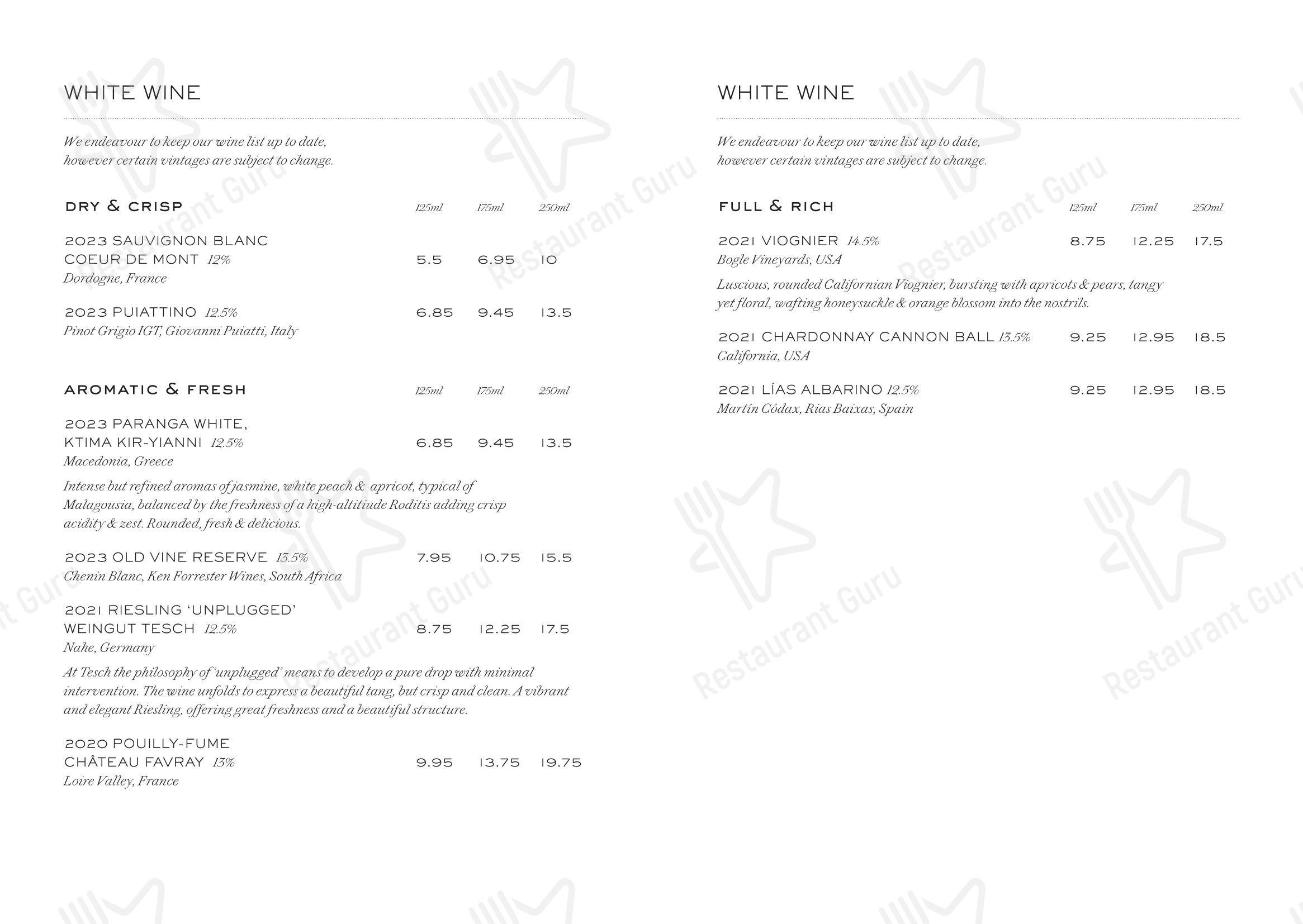 Menu at Cleaver & Wake restaurant, Nottingham