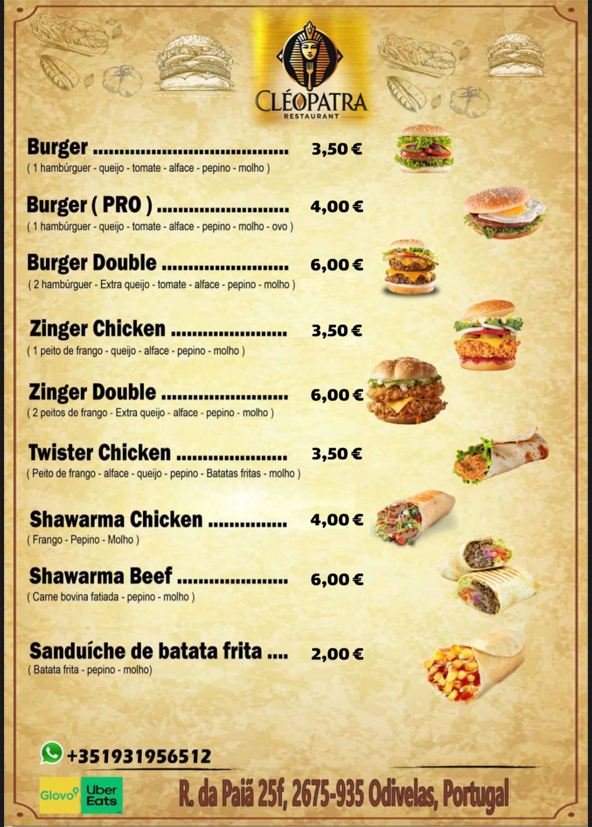 Menu em Cleopatra Restaurant, Odivelas