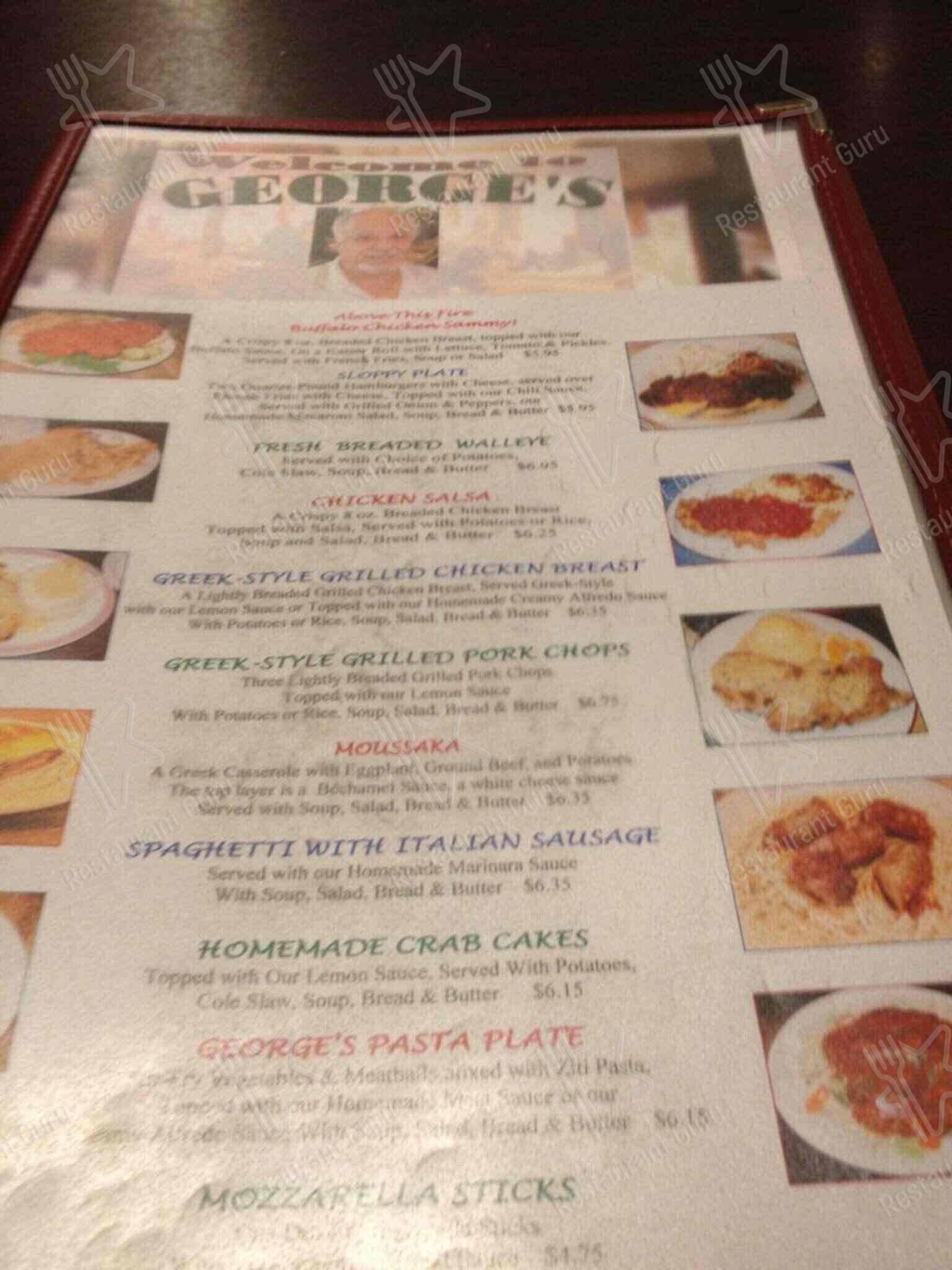 Menu at George's Kitchen restaurant, Cleveland