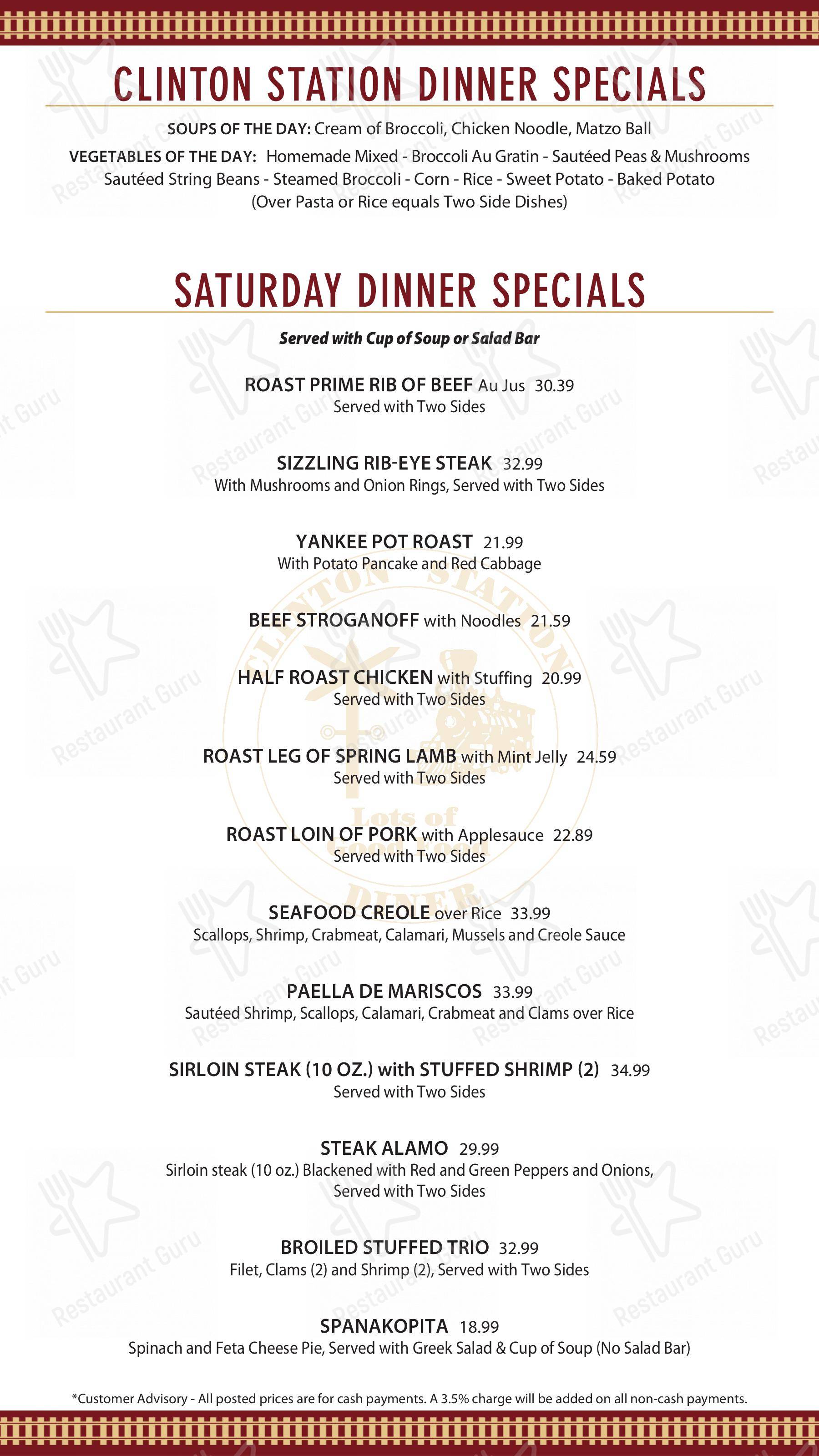 Menu at Clinton Station Diner restaurant, Clinton