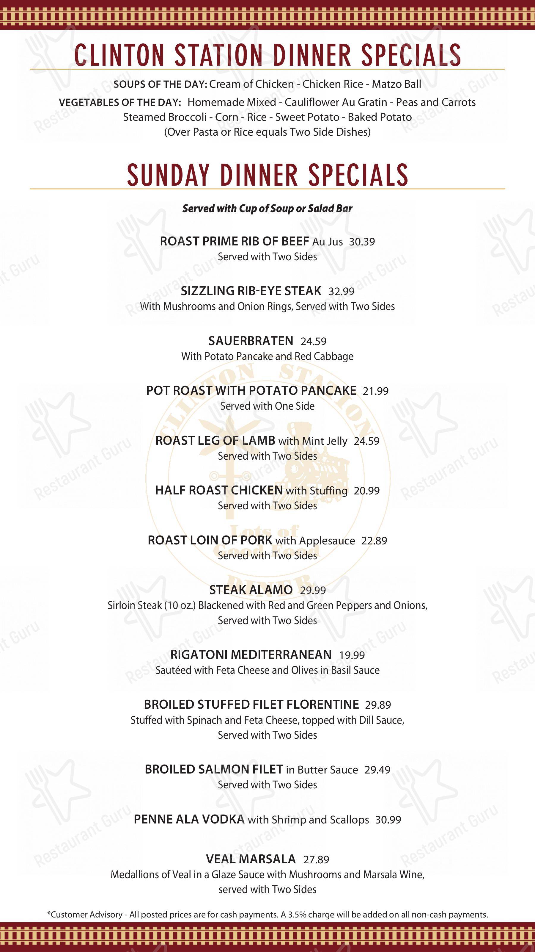 Menu at Clinton Station Diner restaurant, Clinton