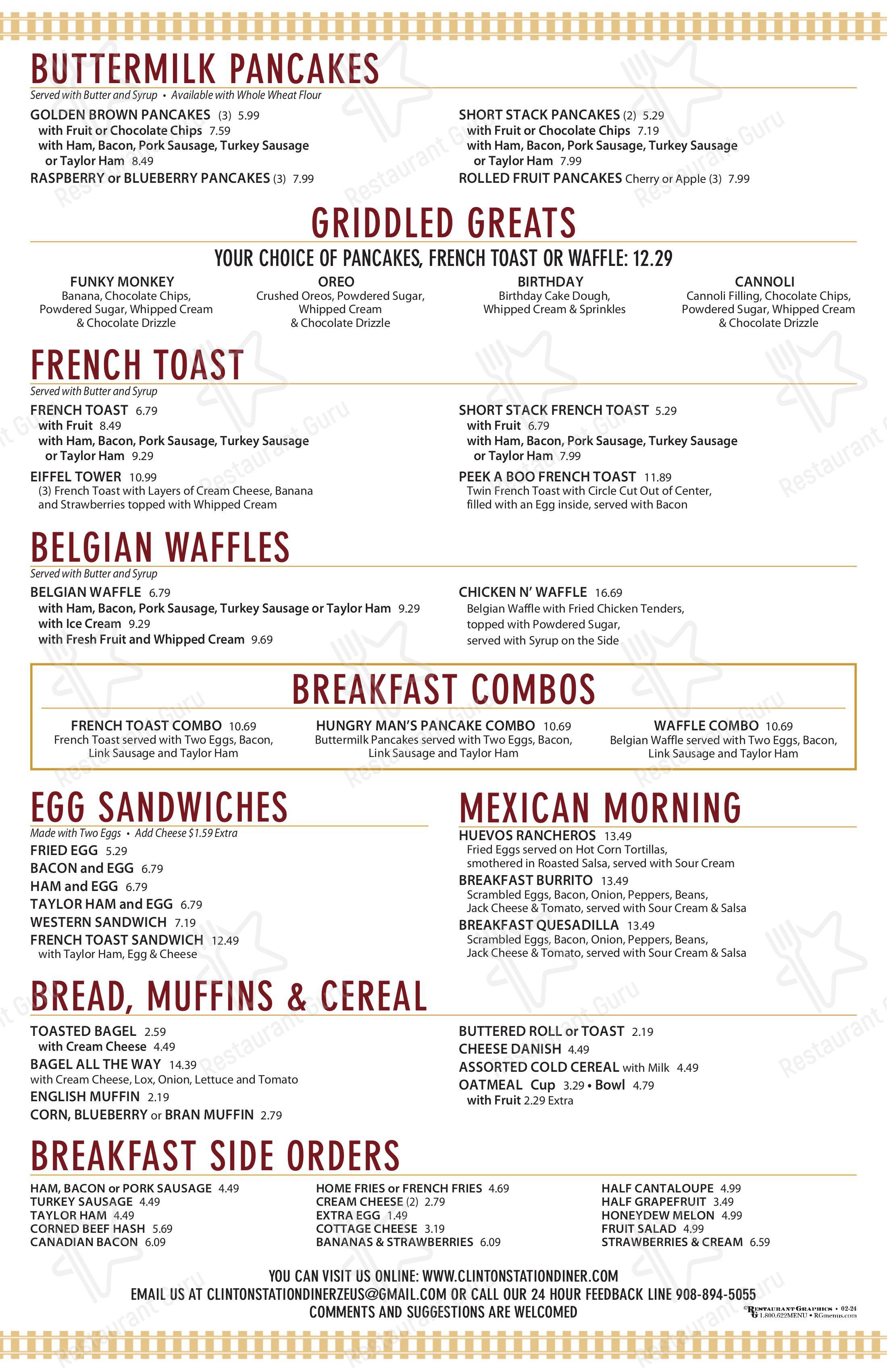 Menu at Clinton Station Diner restaurant, Clinton