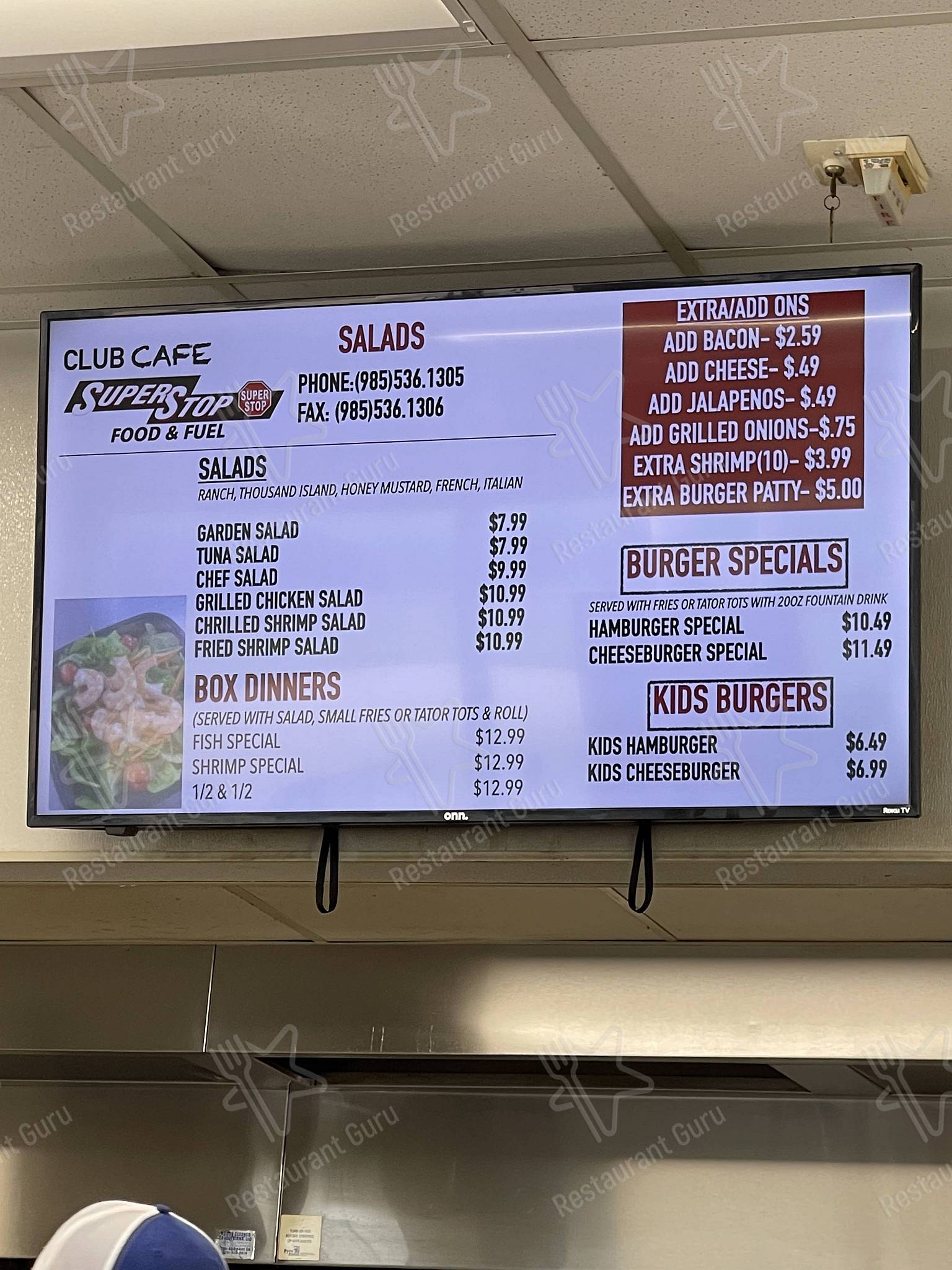 Menu at Club Cafe, Garyville