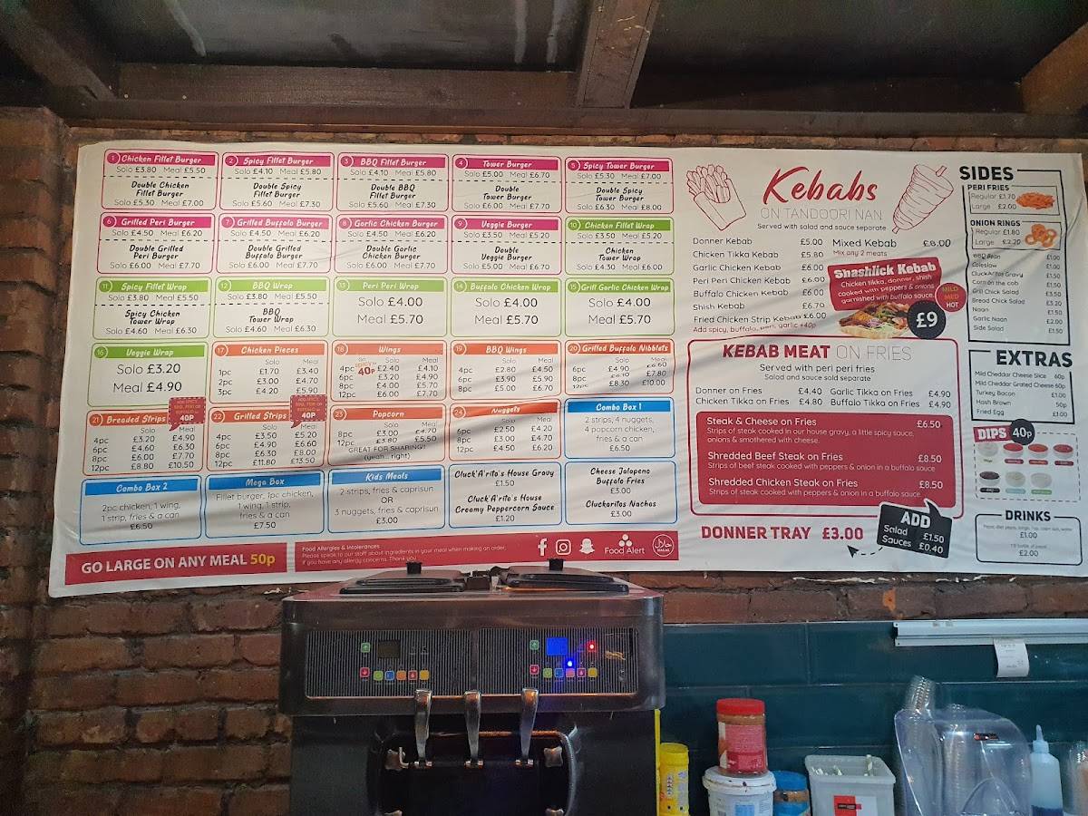 Menu at Cluck'A'rito restaurant, Manchester