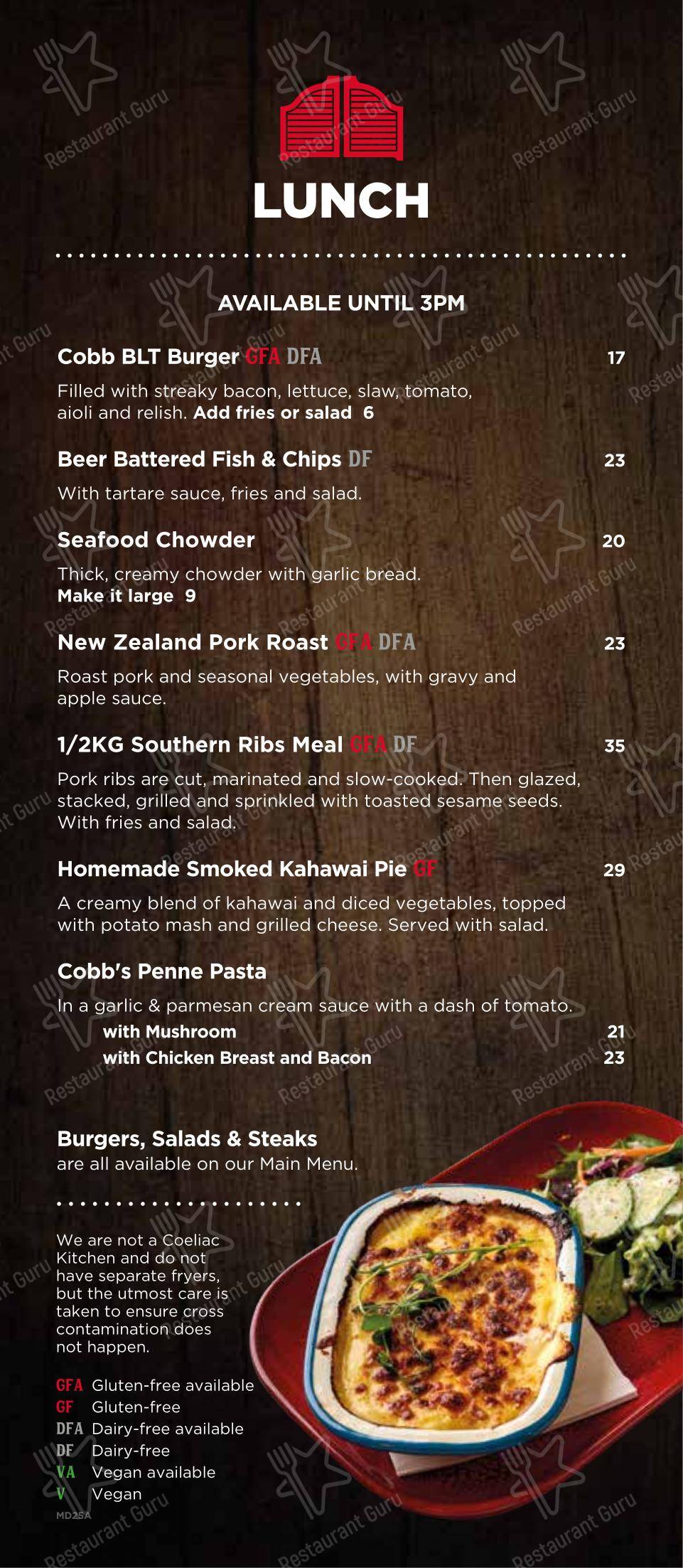 Menu at Cobb & Co. Levin pub & bar, Levin