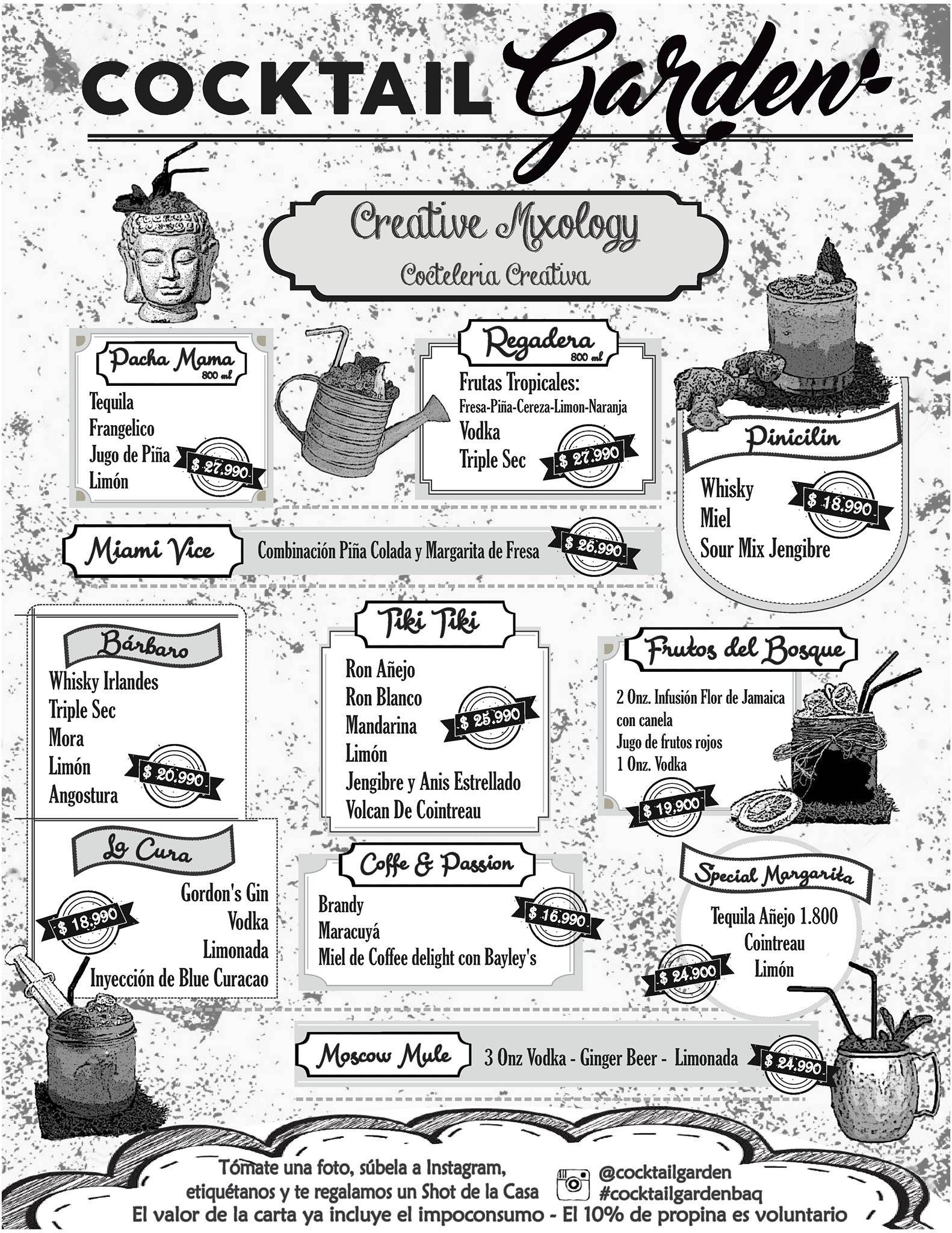 Carta del pub y bar Cocktail garden, Barranquilla