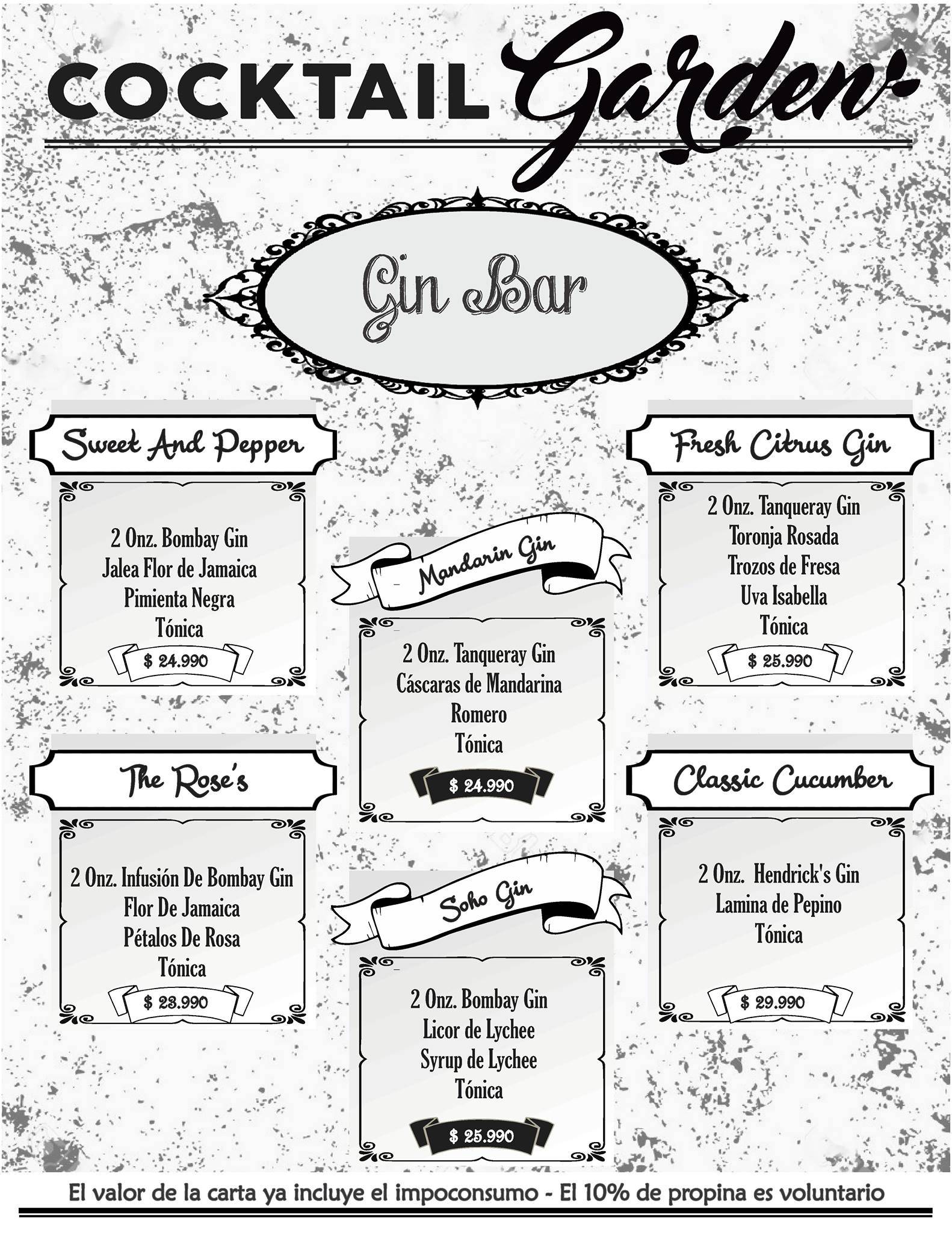 Carta del pub y bar Cocktail garden, Barranquilla