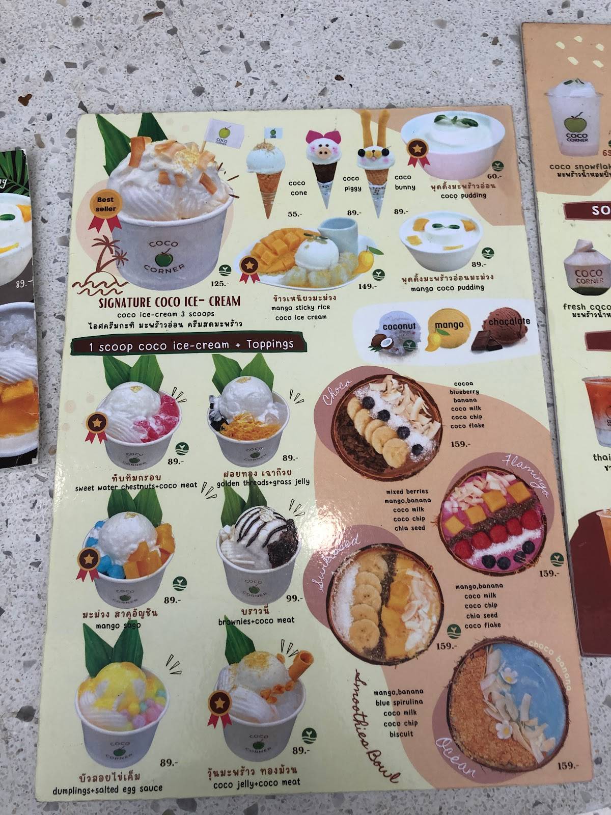 Carta del café Coco Corner, Chiang Mai