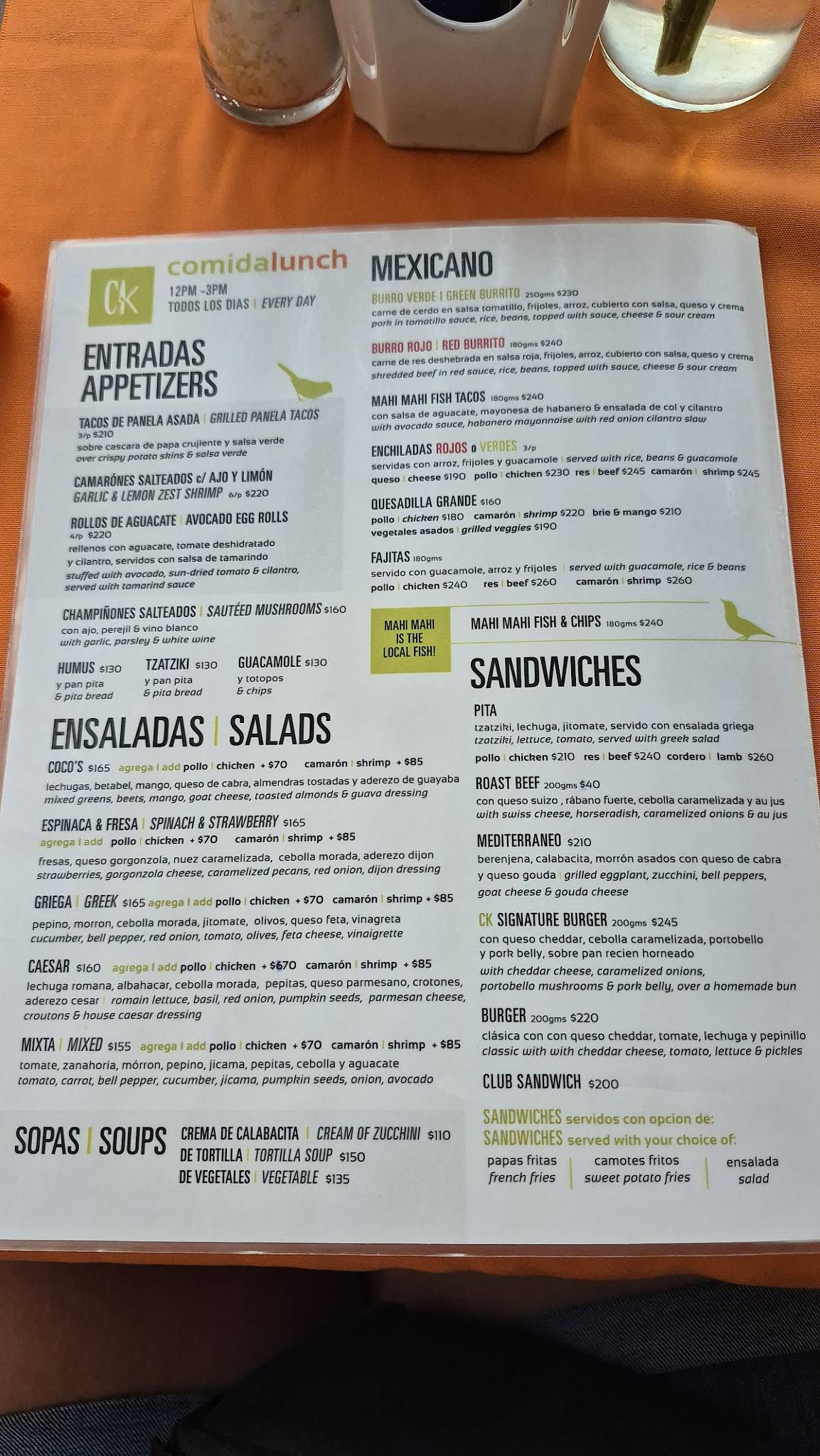 Menu at Coco's Kitchen steakhouse, Puerto Vallarta, Púlpito Olas Altas 122