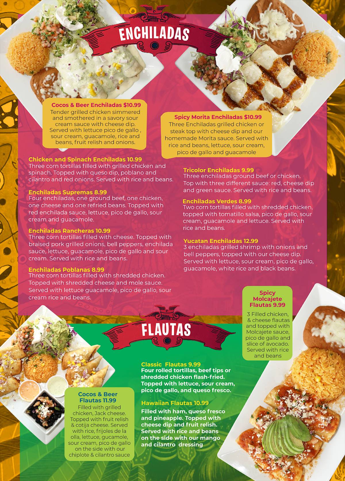 Menu at Coco's & Beer Authentic Mexican Grill restaurant, Columbia