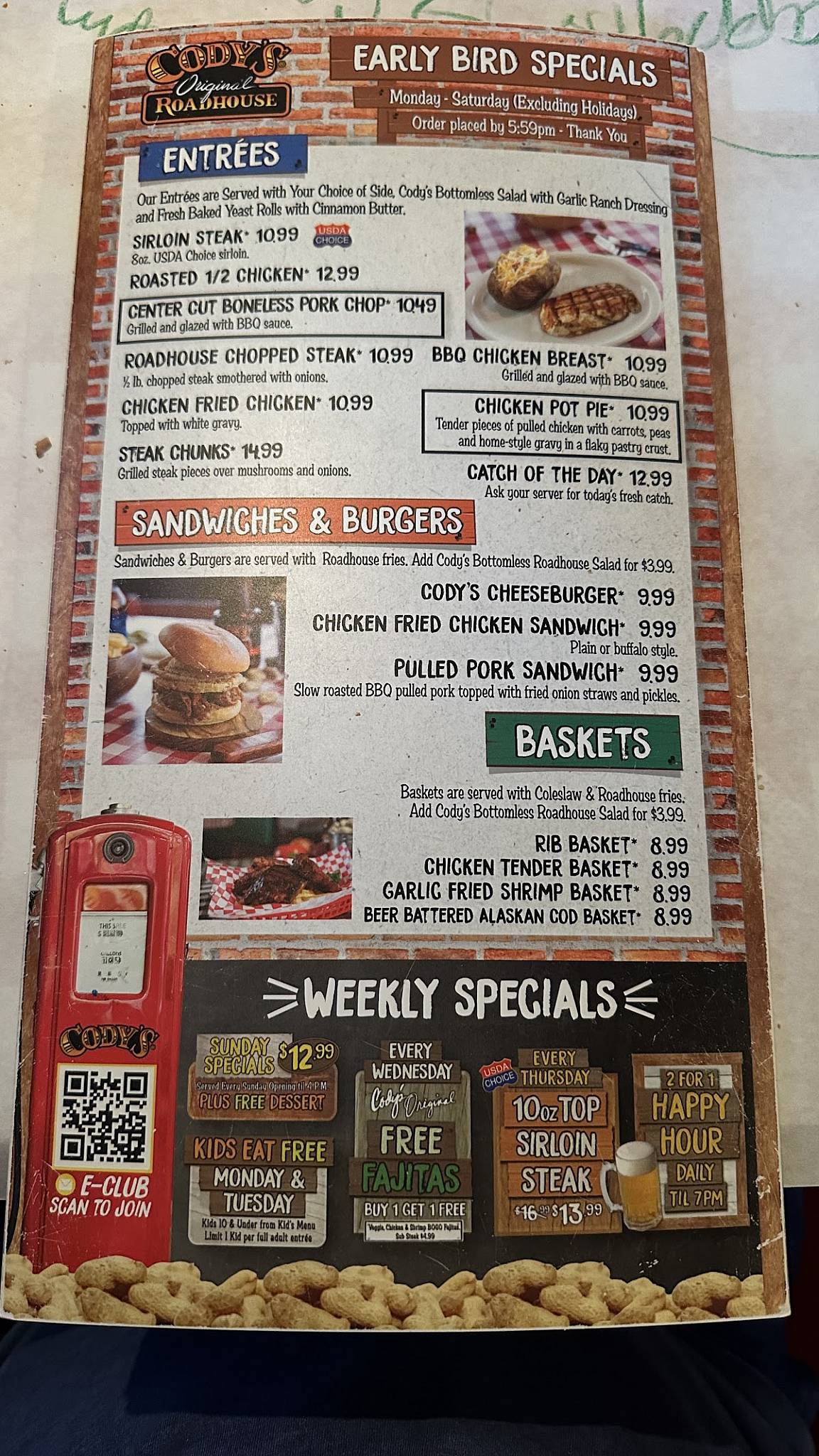 Menu at Cody's Original Roadhouse - Crystal River steakhouse, Crystal River