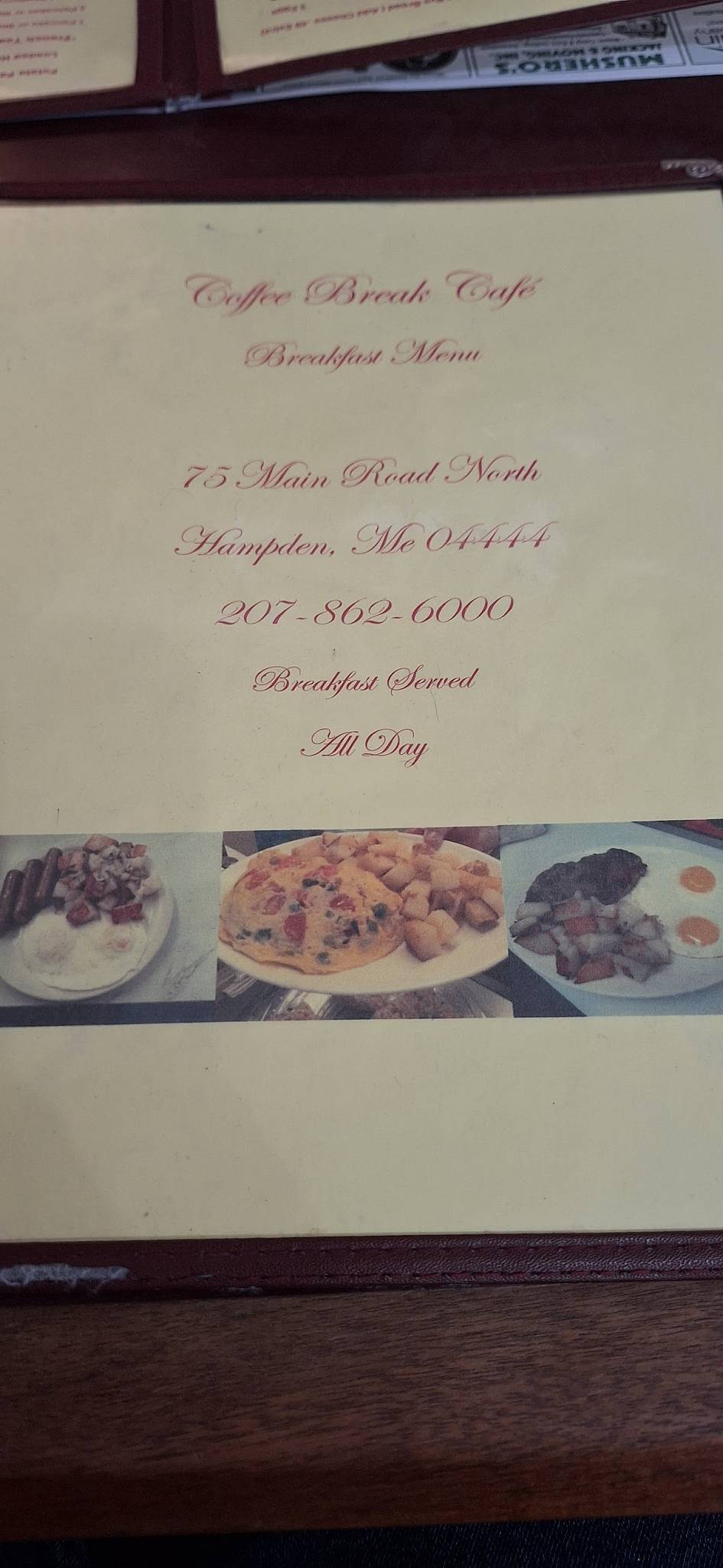 Menu at Coffee Break Cafe, Hampden, 75 Main Rd N