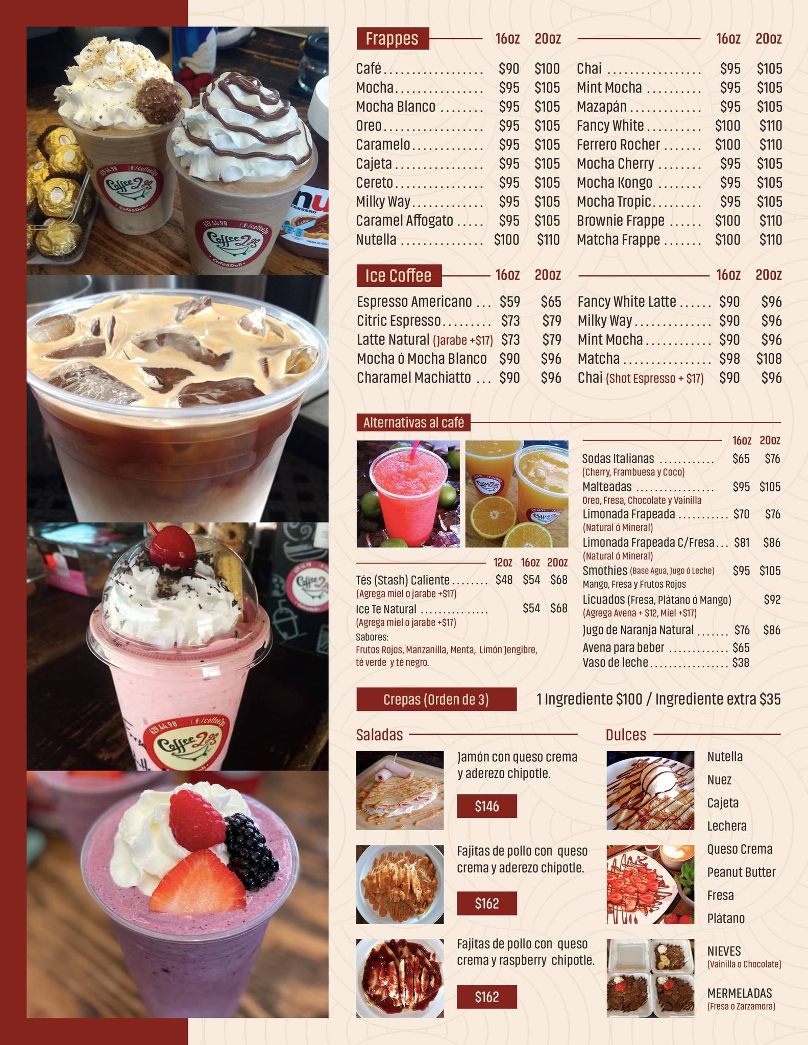 Menu at Coffee2go cafe, Tijuana, Blvd. Casa Blanca 21351