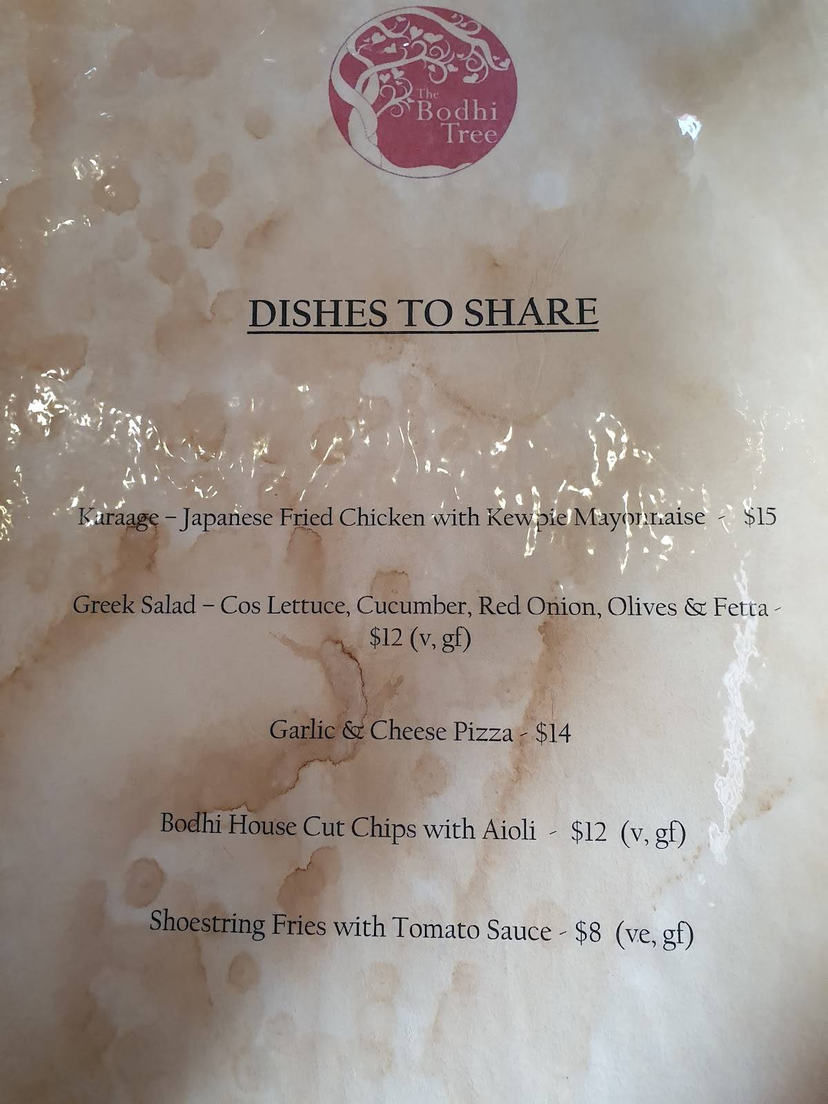 Menu at The Bodhi Tree Restaurant, Healesville
