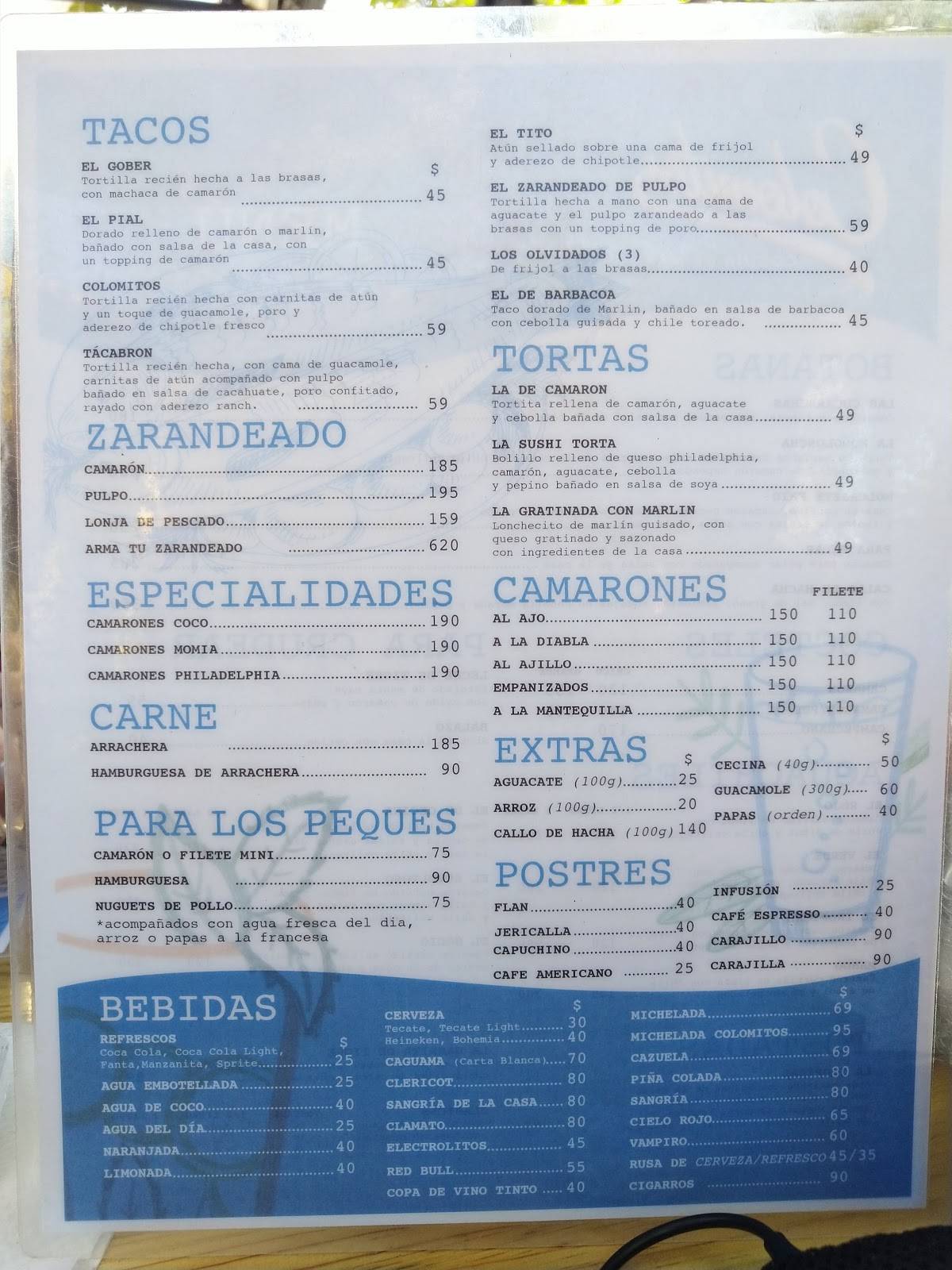 Carta del restaurante Colomitos Cocina del Mar, Guadalajara