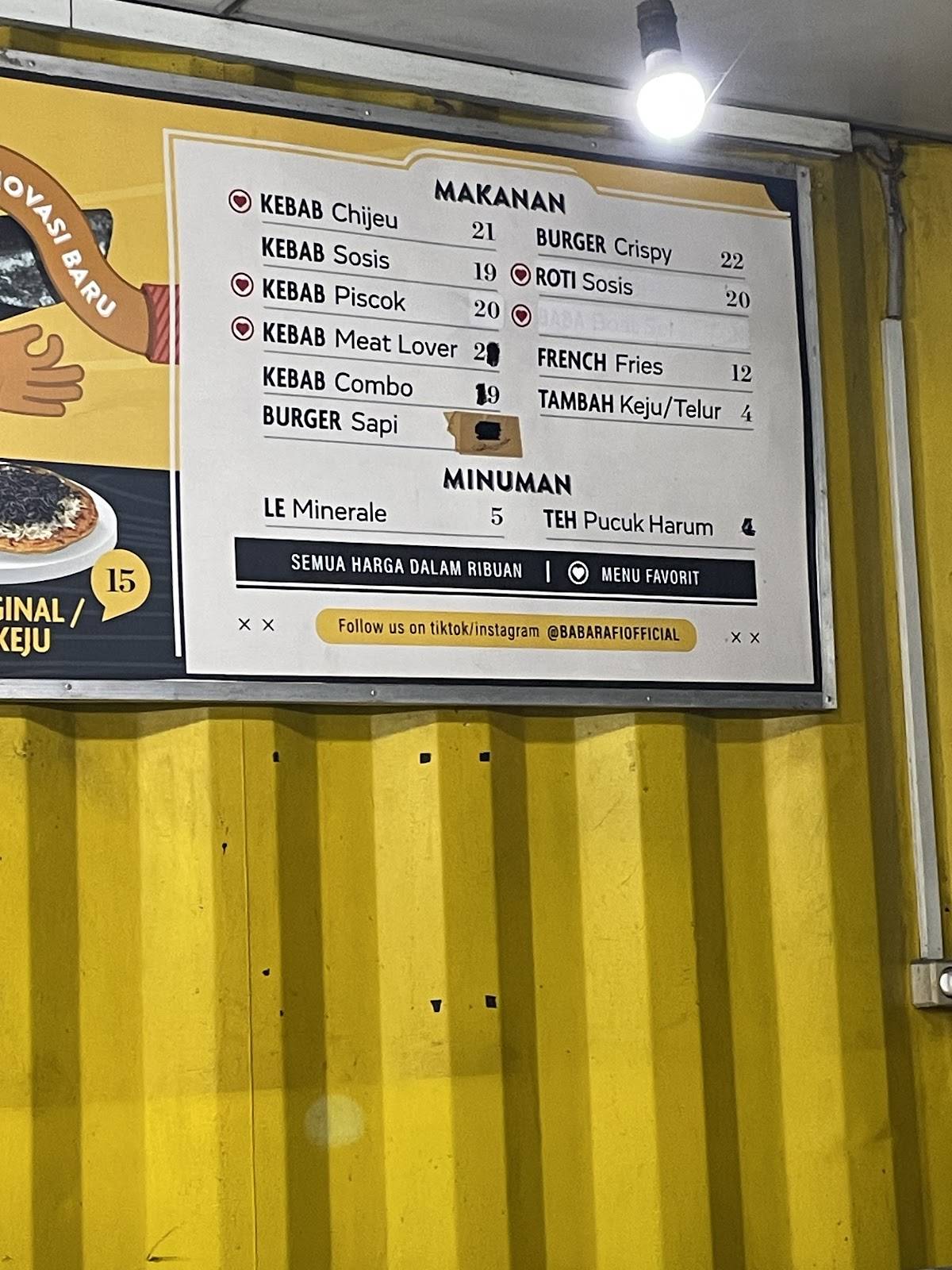 Carta de Container Kebab by Baba Rafi - Alun-Alun Lama Ungaran, West ...