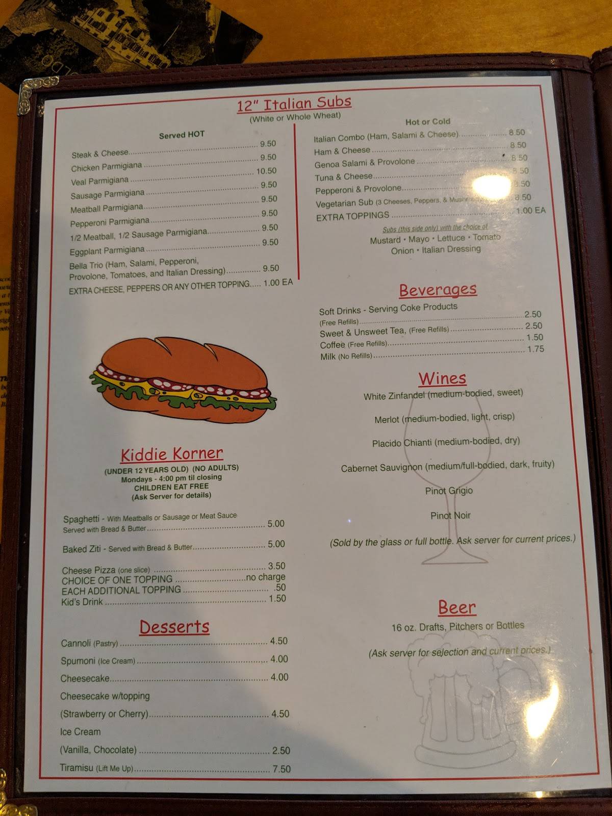 Menu at Mamma Rosa's Italian Restaurant, Cookeville