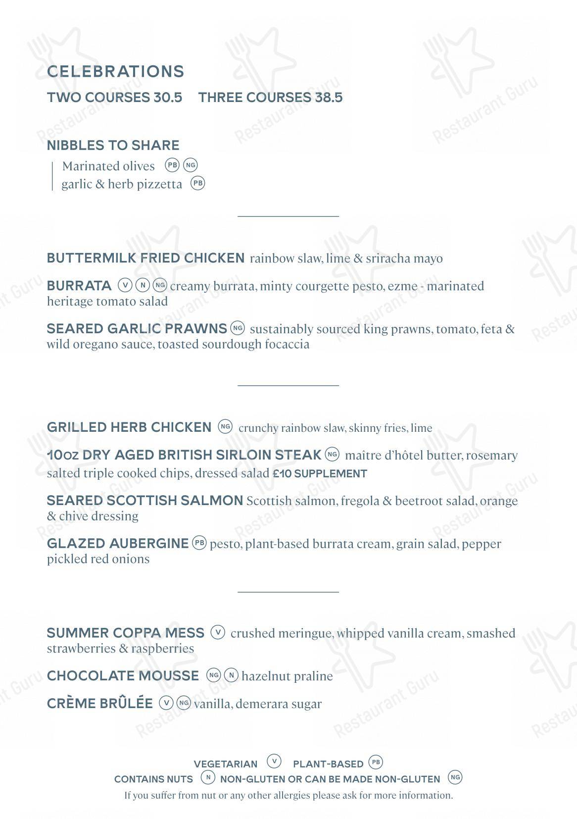 Menu at Coppa Club Tower Bridge, London, 3 Lower Thames St