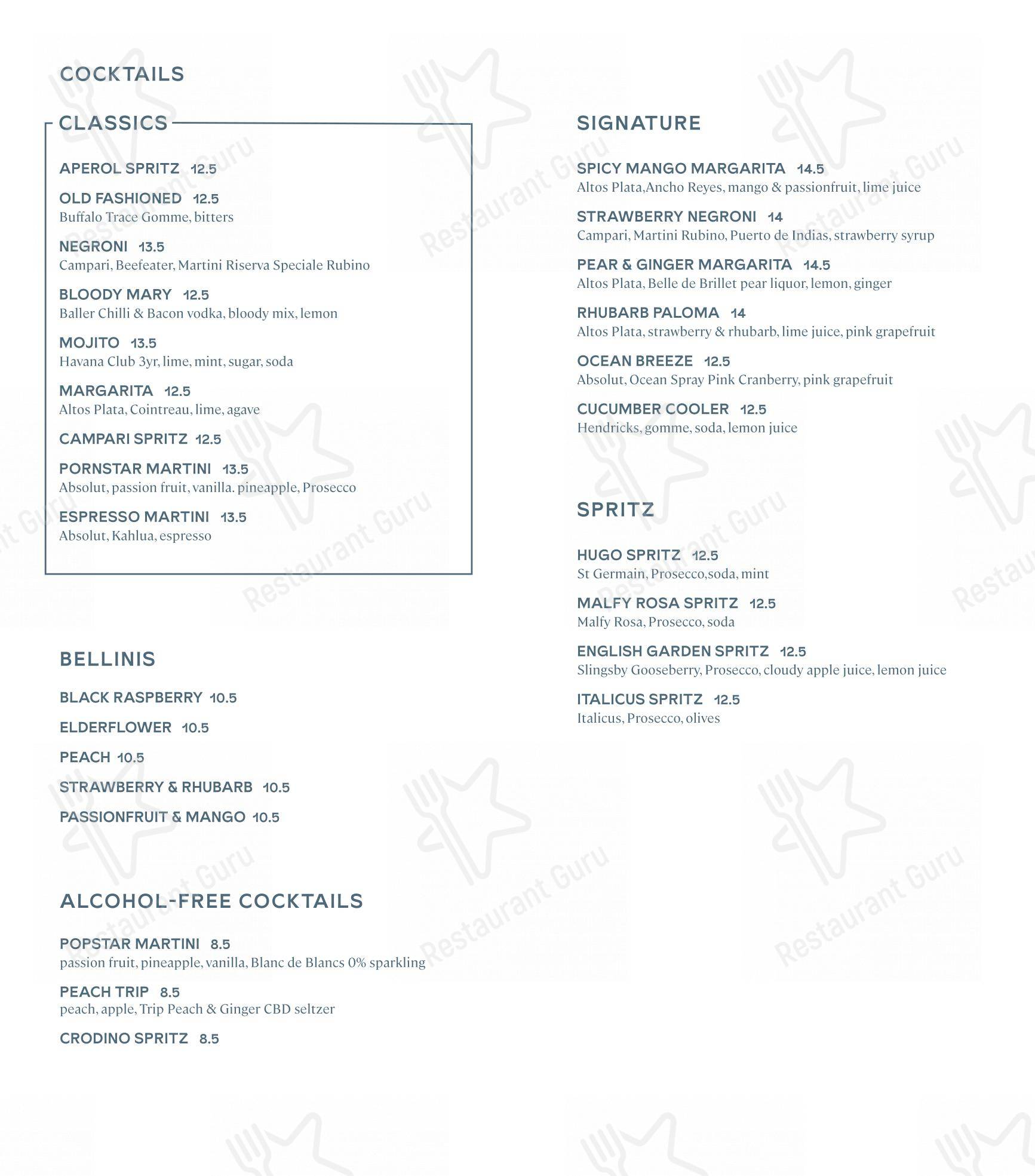 Menu at Coppa Club Tower Bridge, London, 3 Lower Thames St